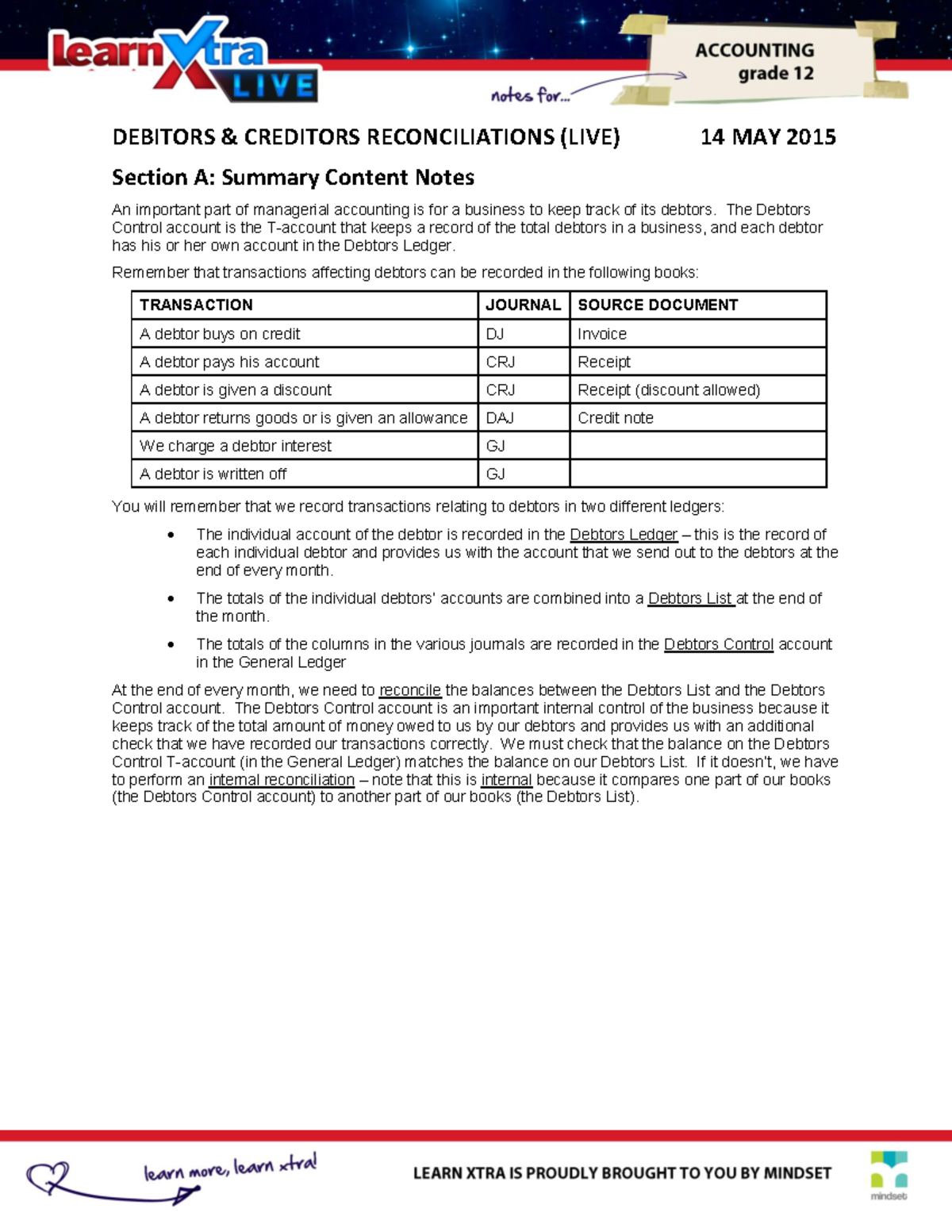 Debtors & Creditors Control Guidelines - Study Notes for Course ...