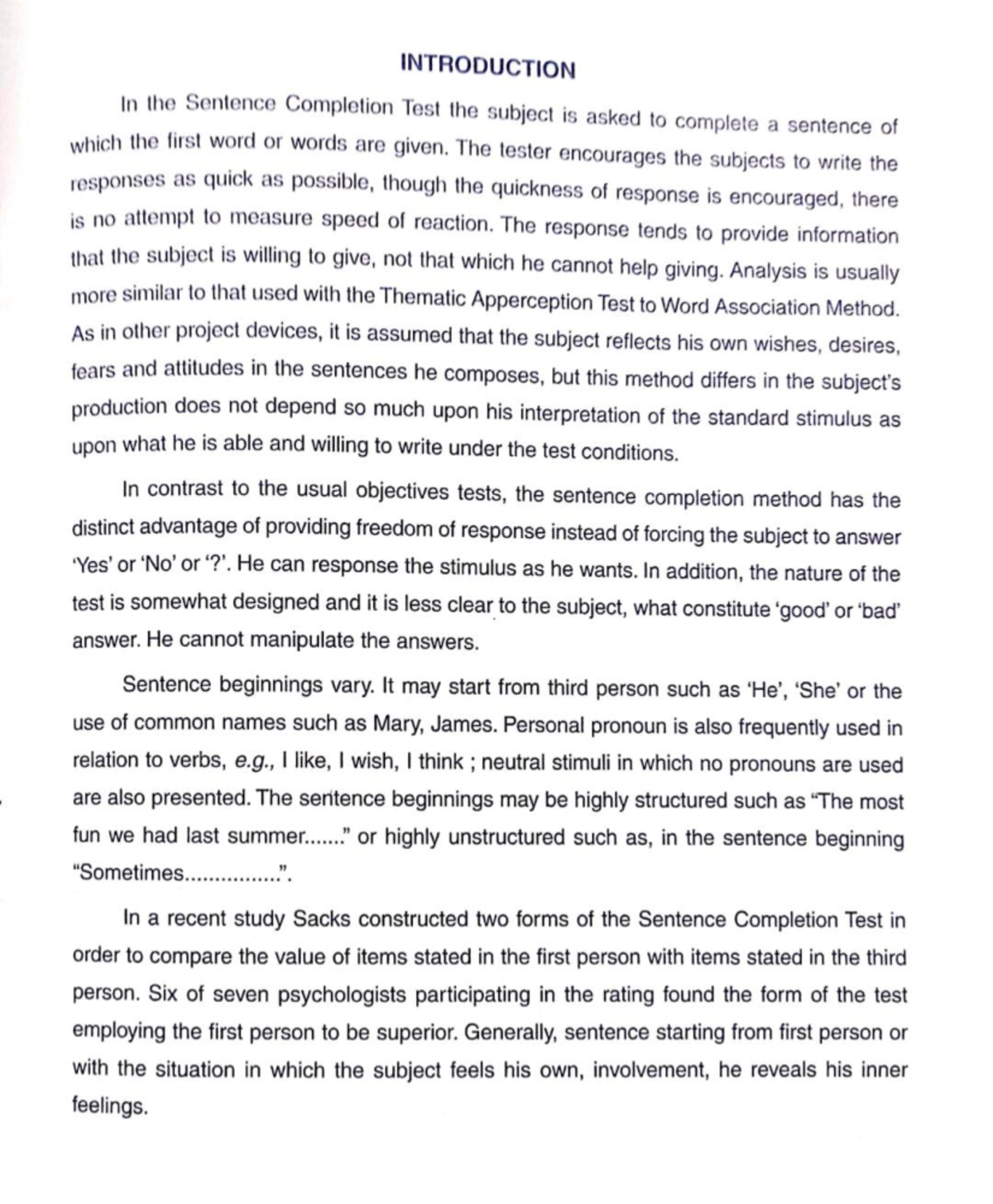 Sentence Completion Test Manual (SCT_DD) - Overview and Scoring - Studocu