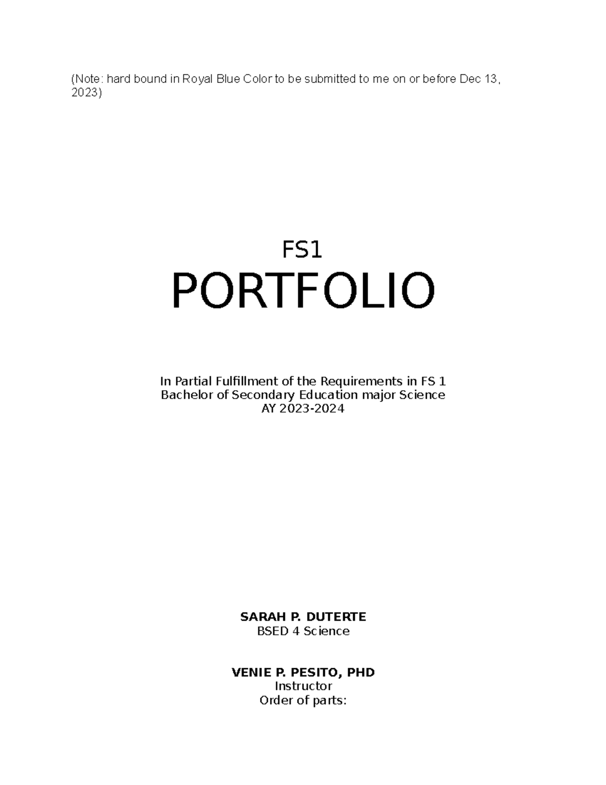 Field Study 1 Portfolio Guidelines - BSED 4 Science - Studocu