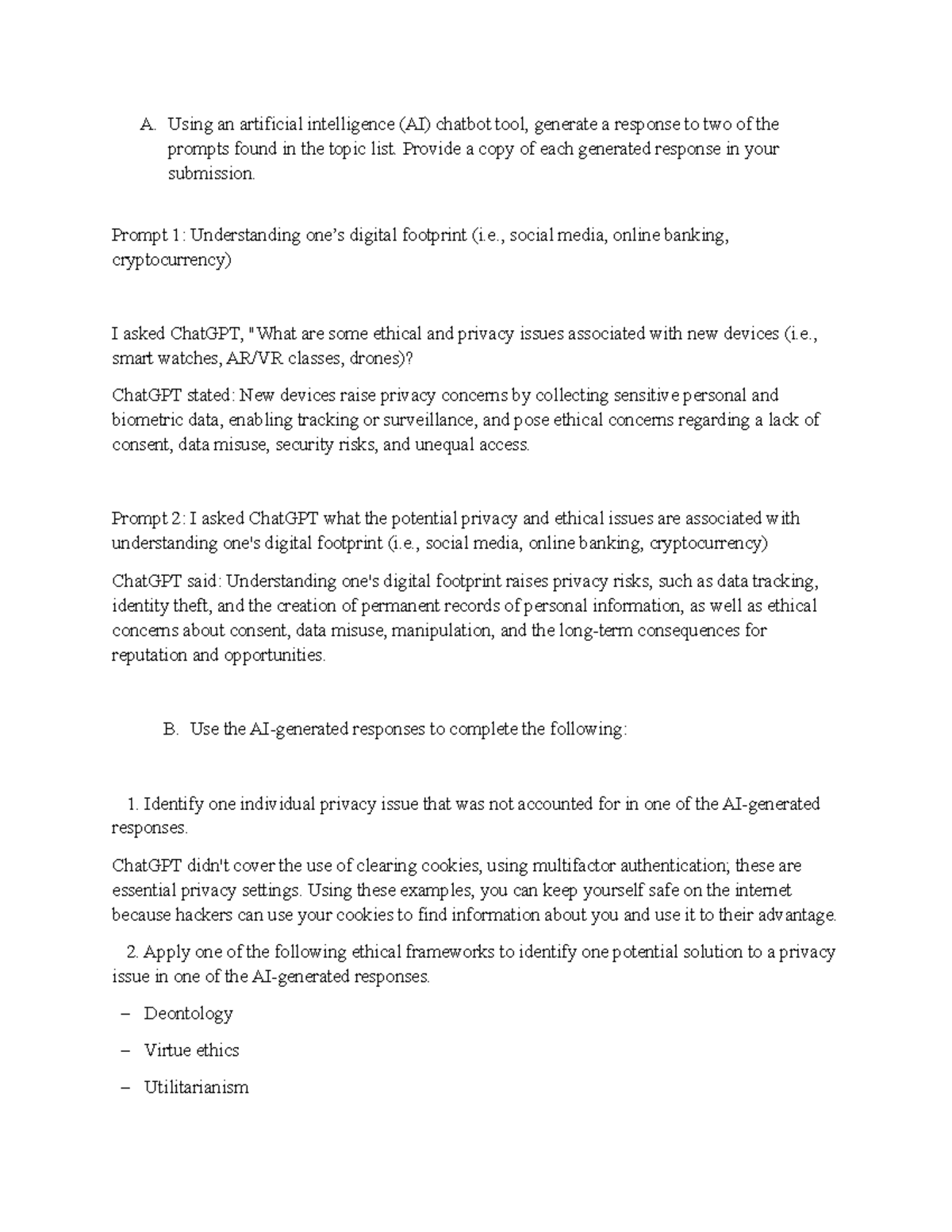 Task 2: Ethical Considerations in AI Responses - D773 - Studocu