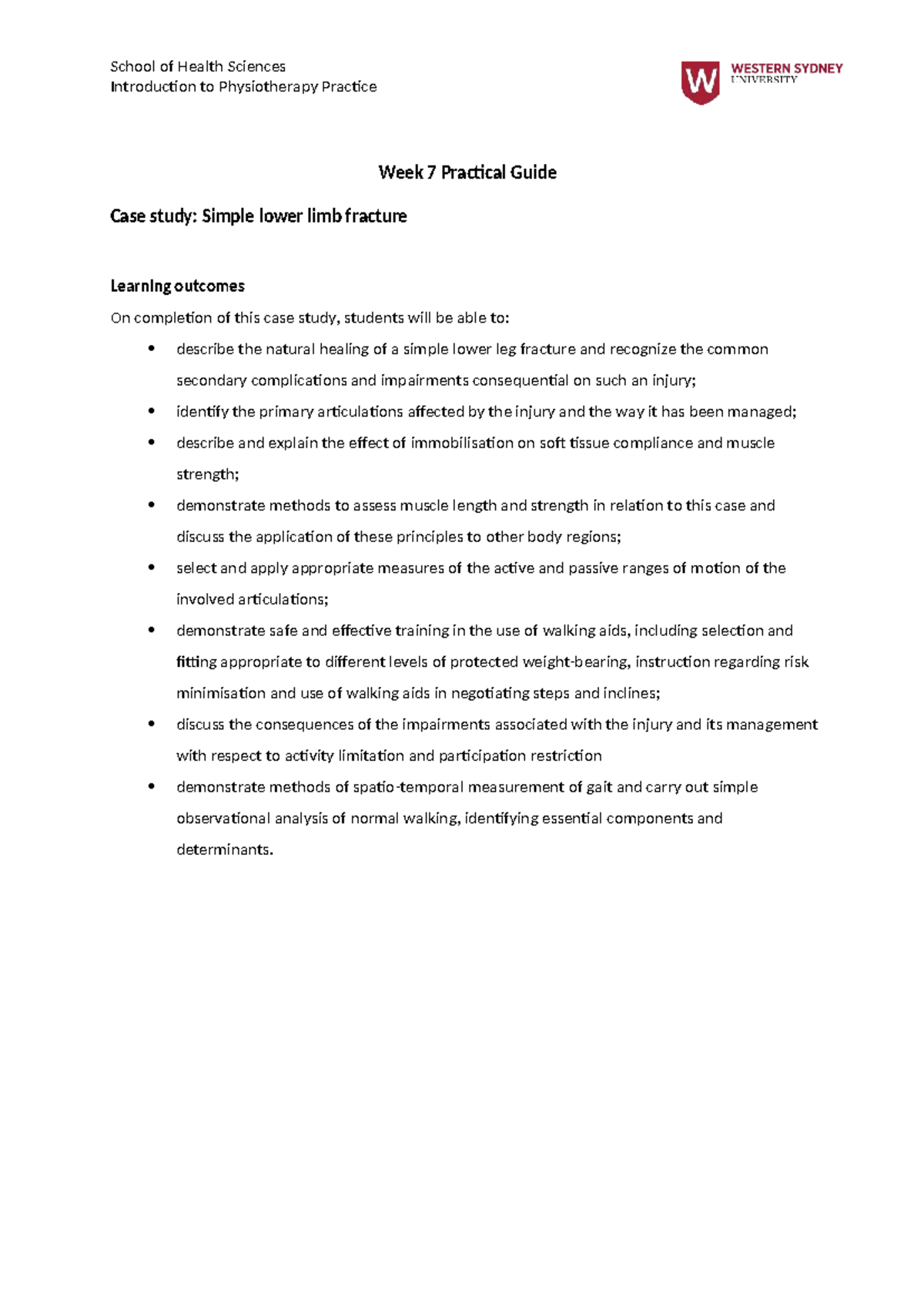 Week 7 Practical Guide: Physiotherapy Case Study on Lower Limb Fracture ...