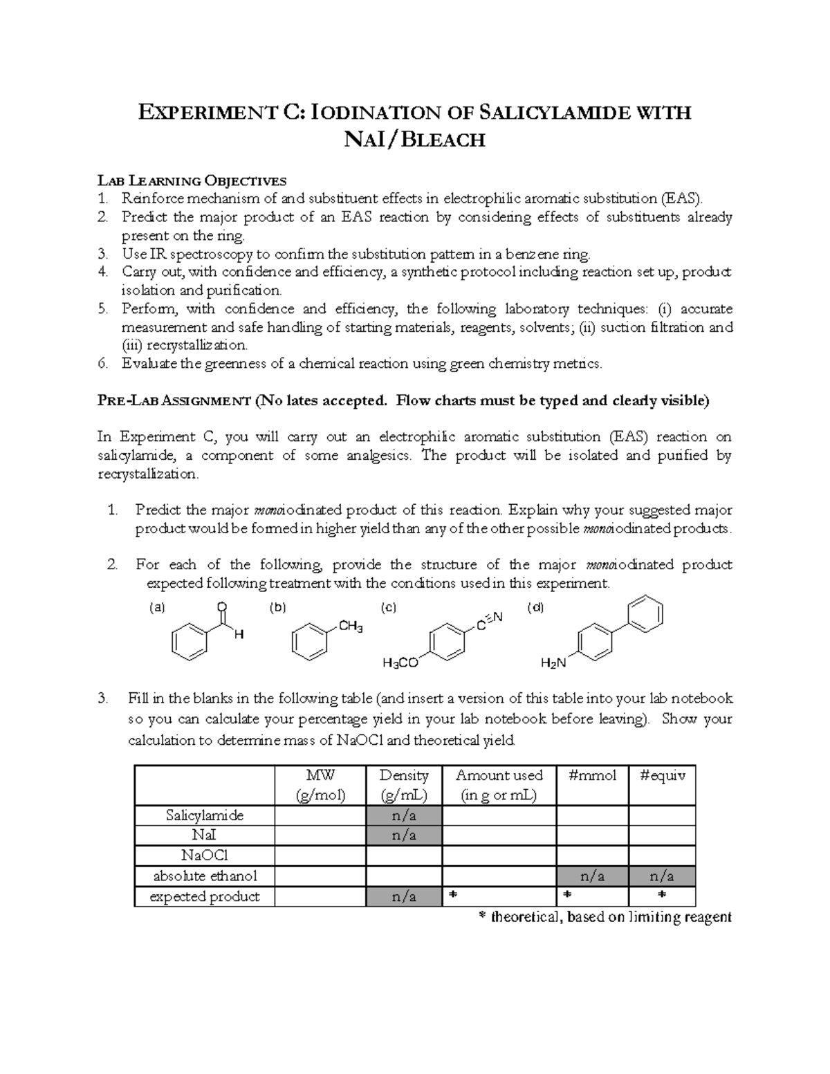 Iodination of Salicylamide Using NaI/Bleach: Lab Experiment C Insights ...