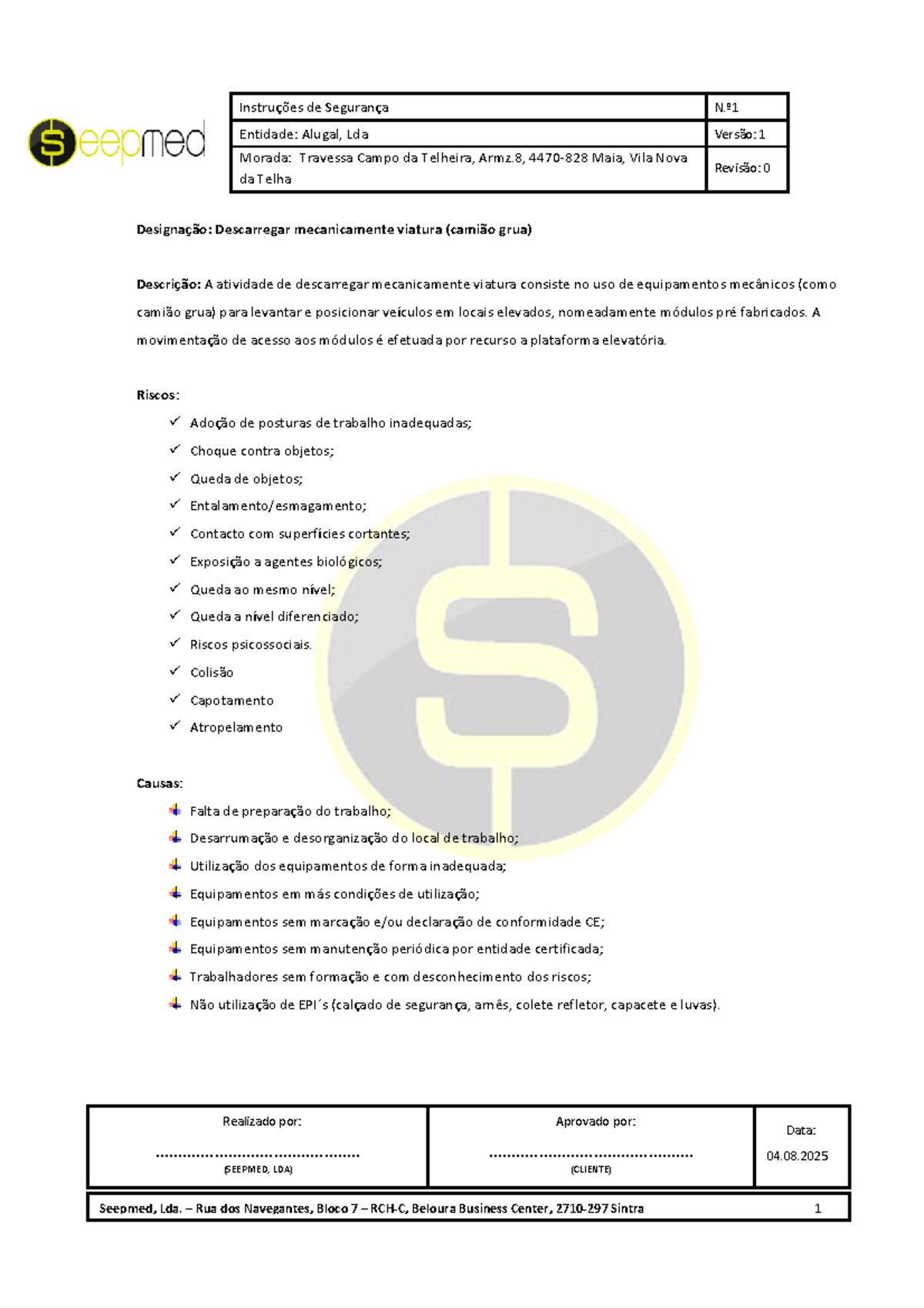 Instruções de Segurança N.º1: Descarregar Mecanicamente Viatura - Studocu
