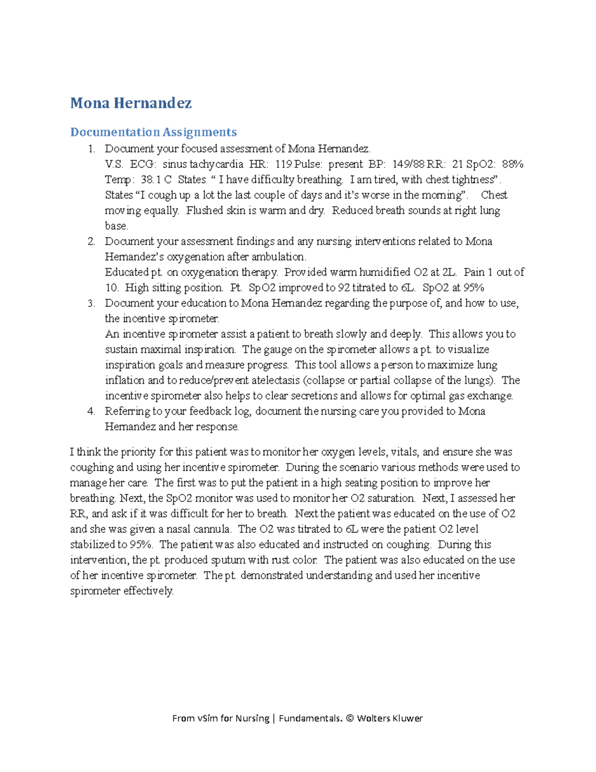 Mona Hernandez DA - Nursing Documentation Assignment Guidelines - Studocu