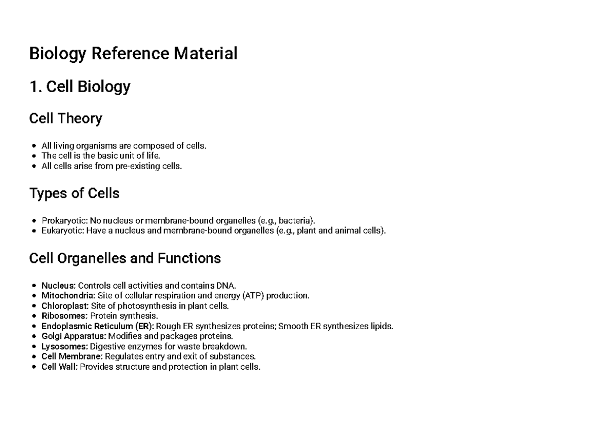 Biology Reference Material 1: Cell Biology, Genetics, Physiology ...