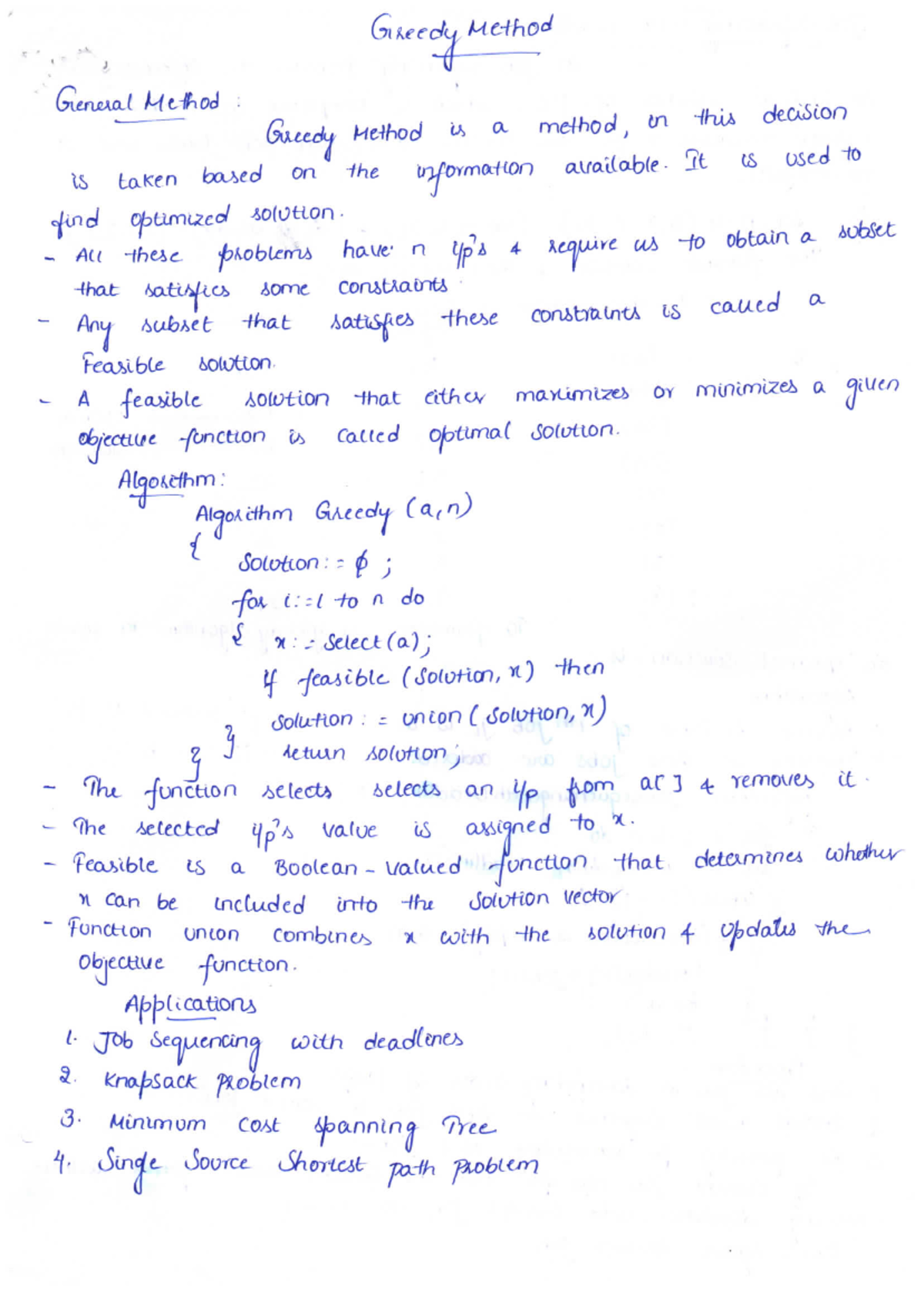 Unit-3: Greedy Method Concepts and Applications in Optimization - Studocu