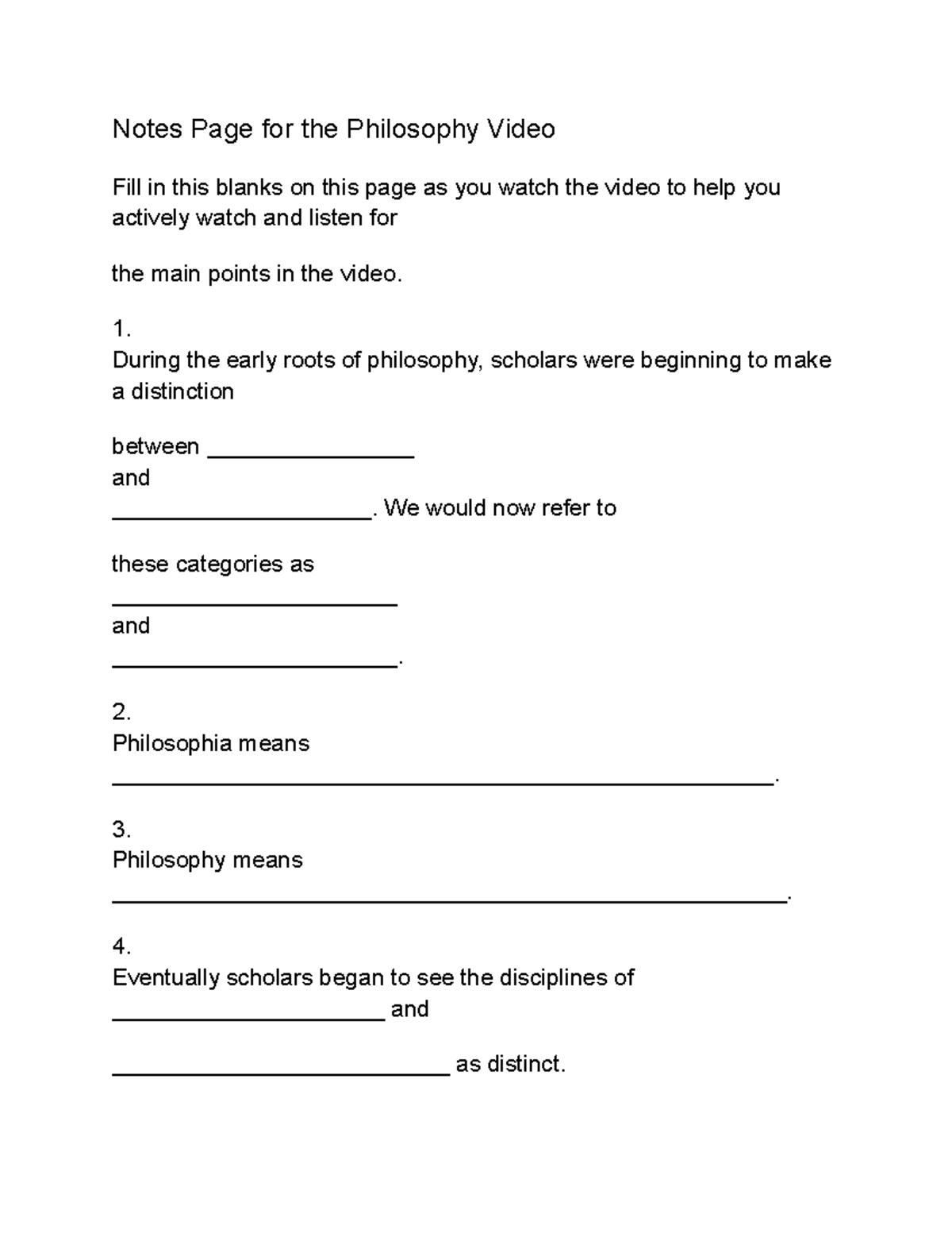Philosophy Practice Sheet: Video Notes for Active Learning - Studocu