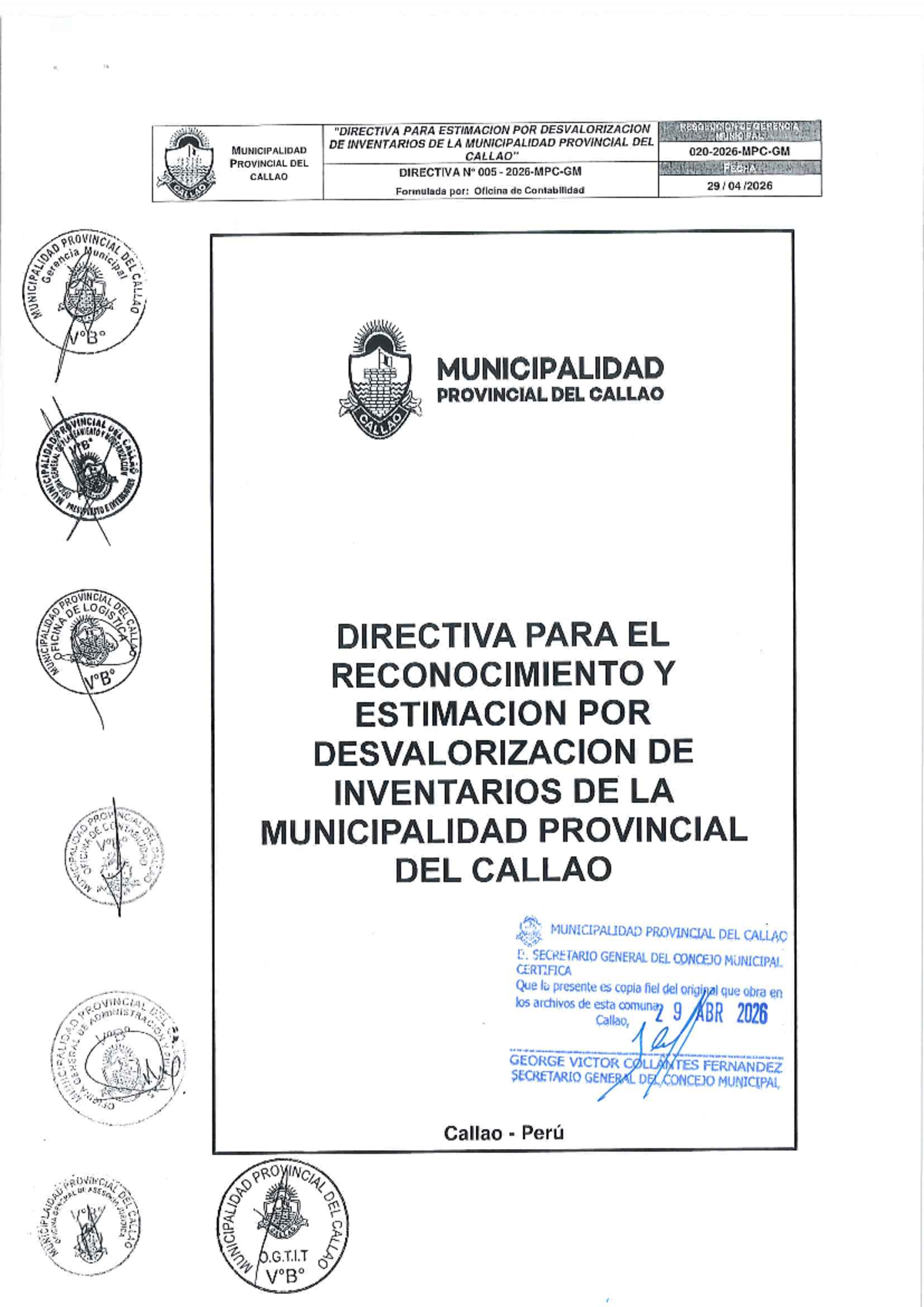Directiva 005: Reconocimiento y Estimación por Desvalorización de ...