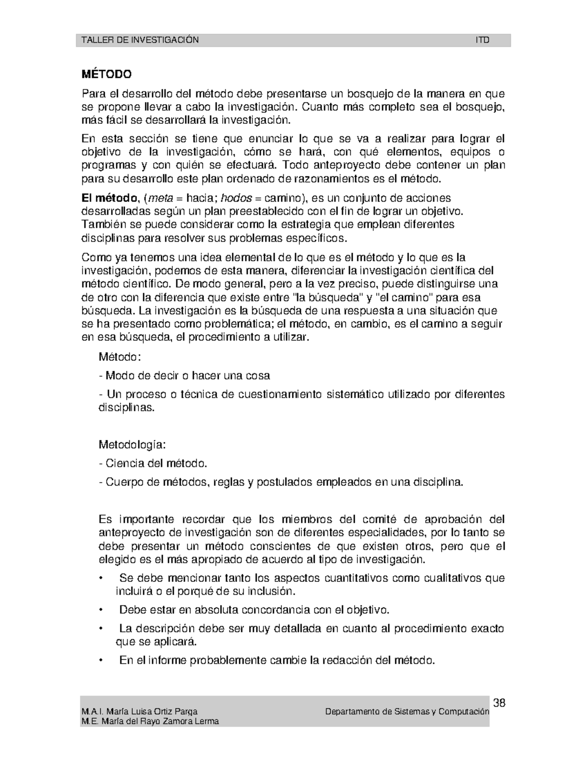 Método de Investigación: Bosquejo y Procedimientos (M.A.I.) - Studocu