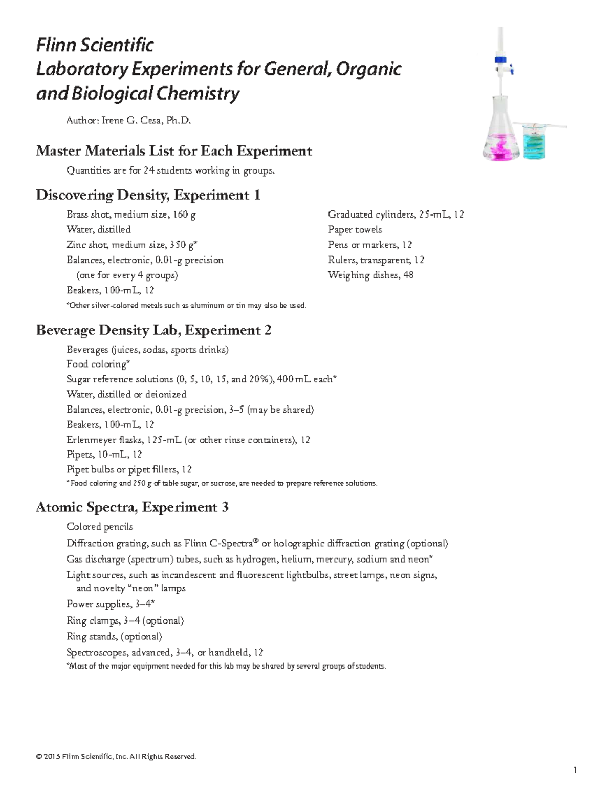 Flinn Scientific Laboratory Experiments for Gen, Org & Biol Chem - Studocu