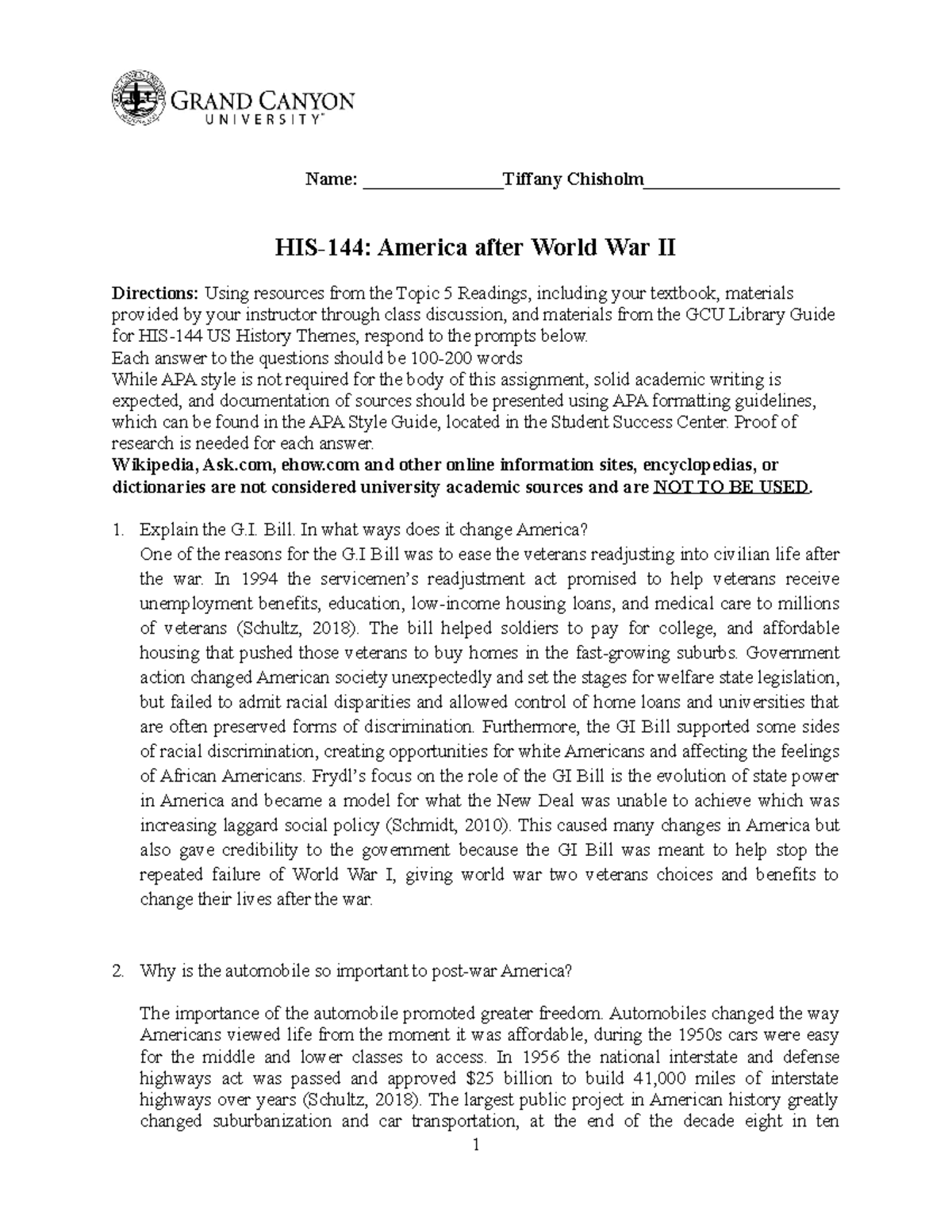 HIS-144-RS-America after WWII Worksheet - Name: Tiffany Chisholm ...