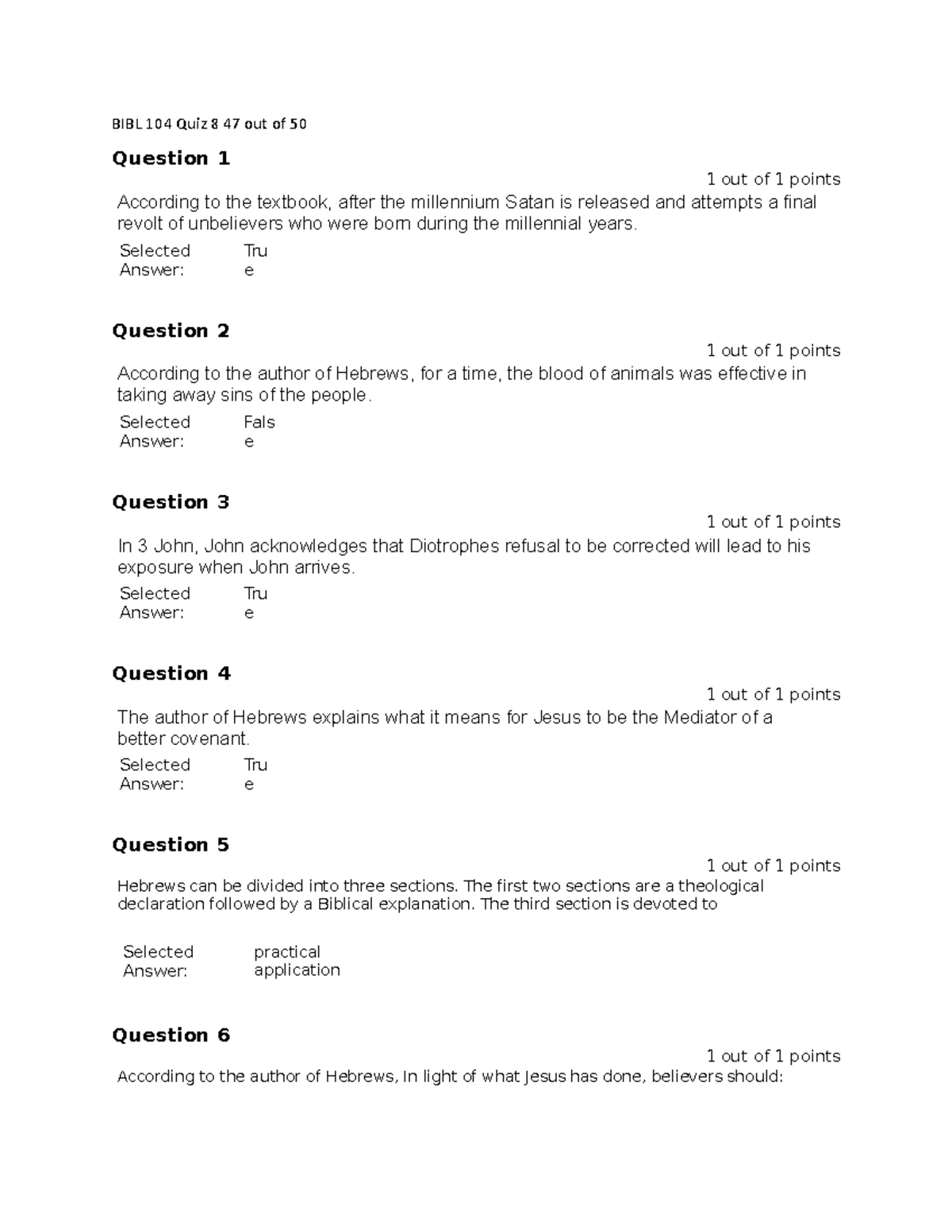BIBL 104 Quiz 8 Test 2 - Questions and answers for Chapter 8 2nd ...