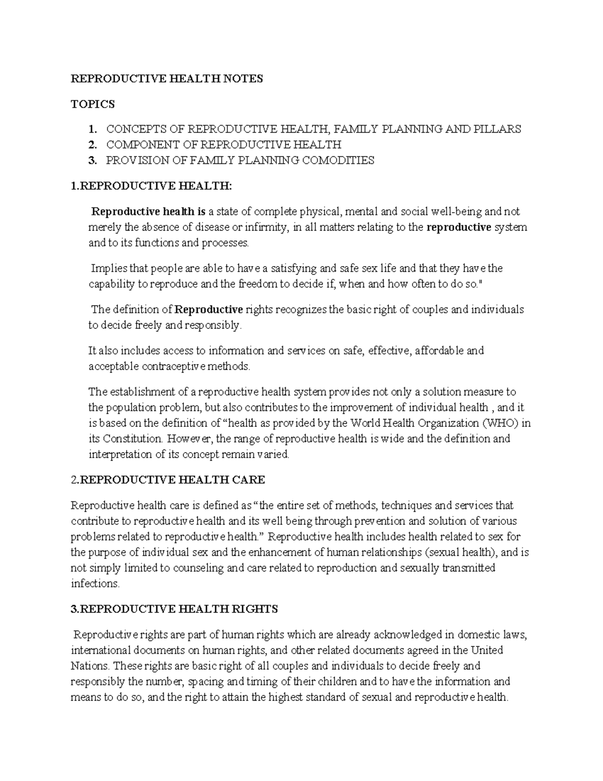 Reproductive Health Insights: Key Concepts & Family Planning Strategies - Studocu