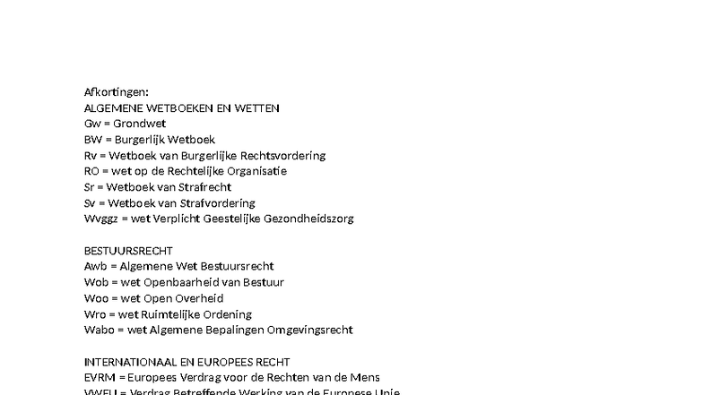 Afkortingen voor Wetboeken en Rechtsgebieden: Een Overzicht - Studeersnel