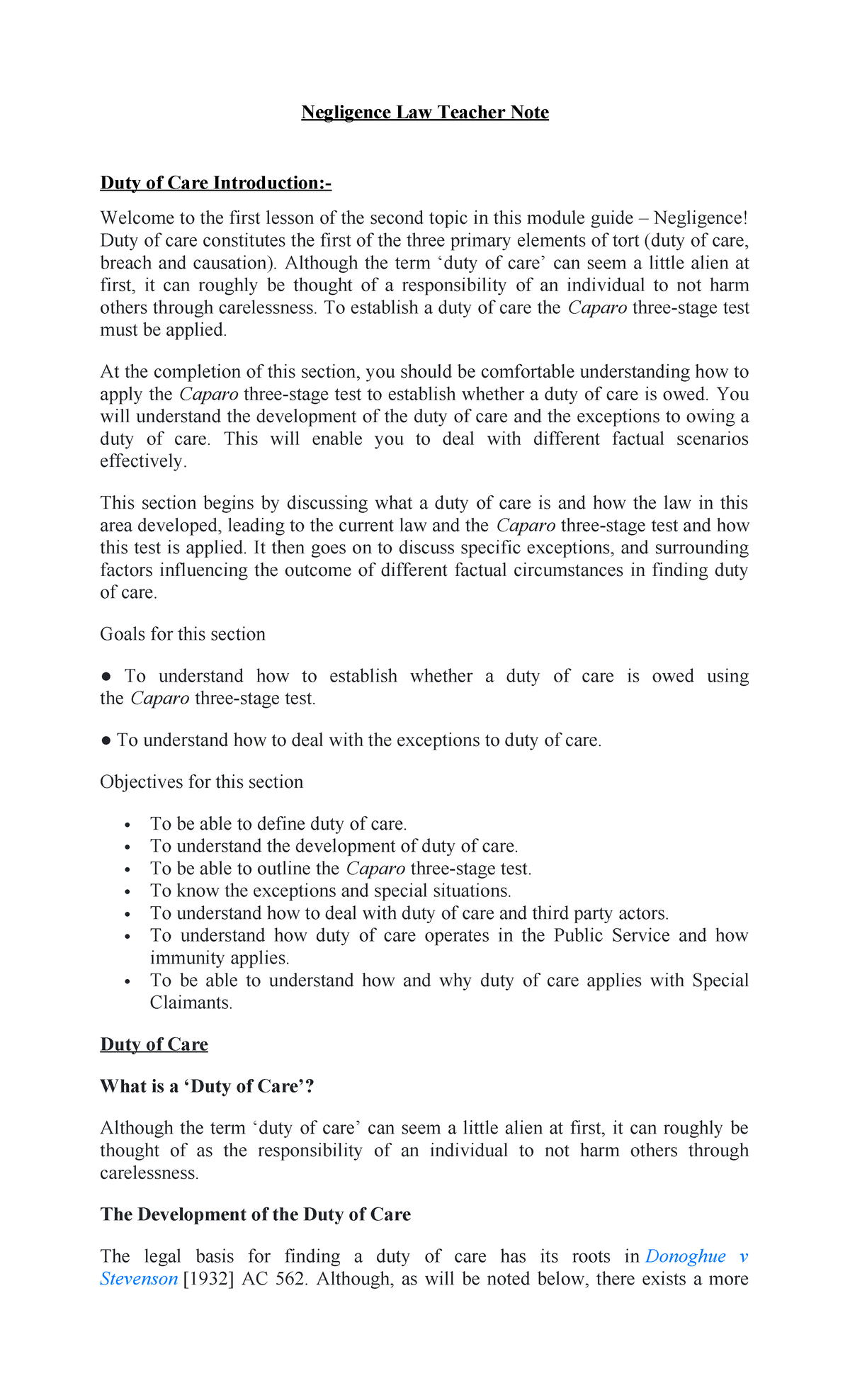 Negligence Law (Law Teacher) - Understanding Duty of Care and Caparo ...