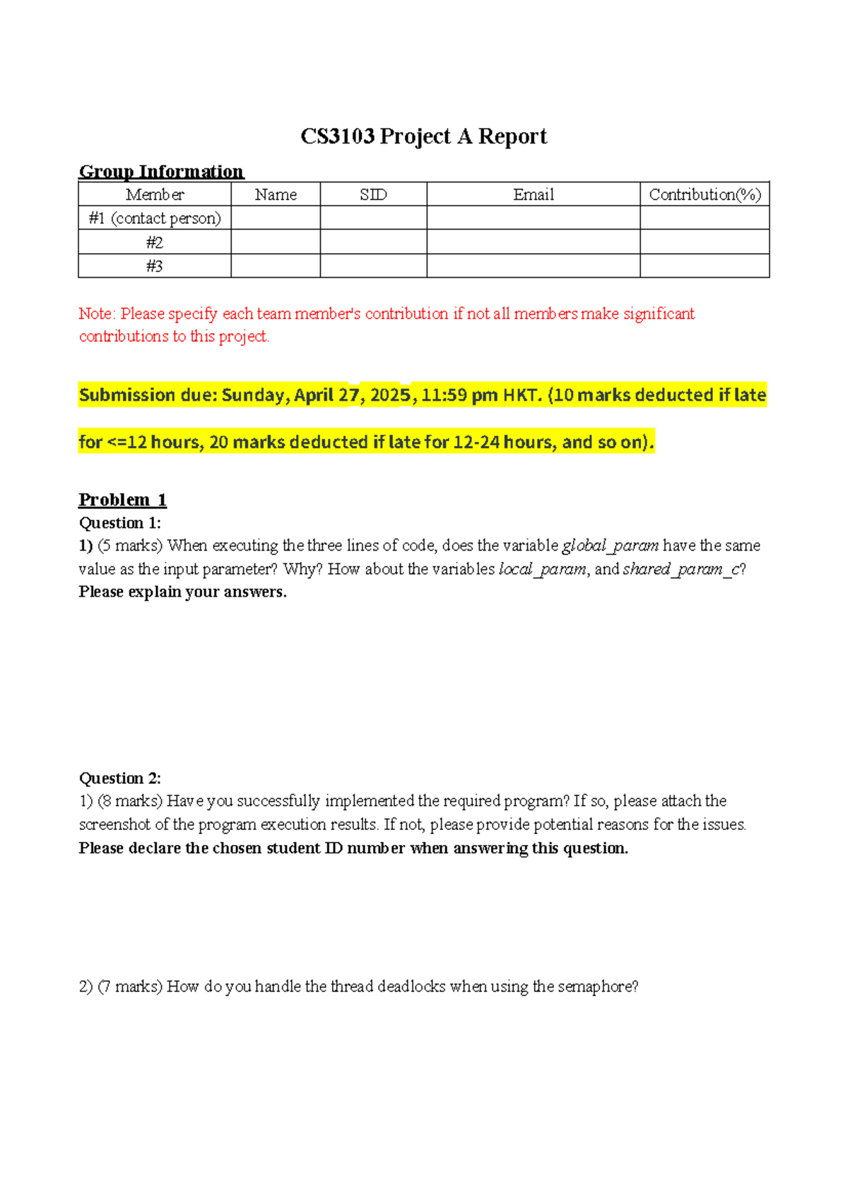 Cs3103 project A report template - CS3103 Project A Report Group ...