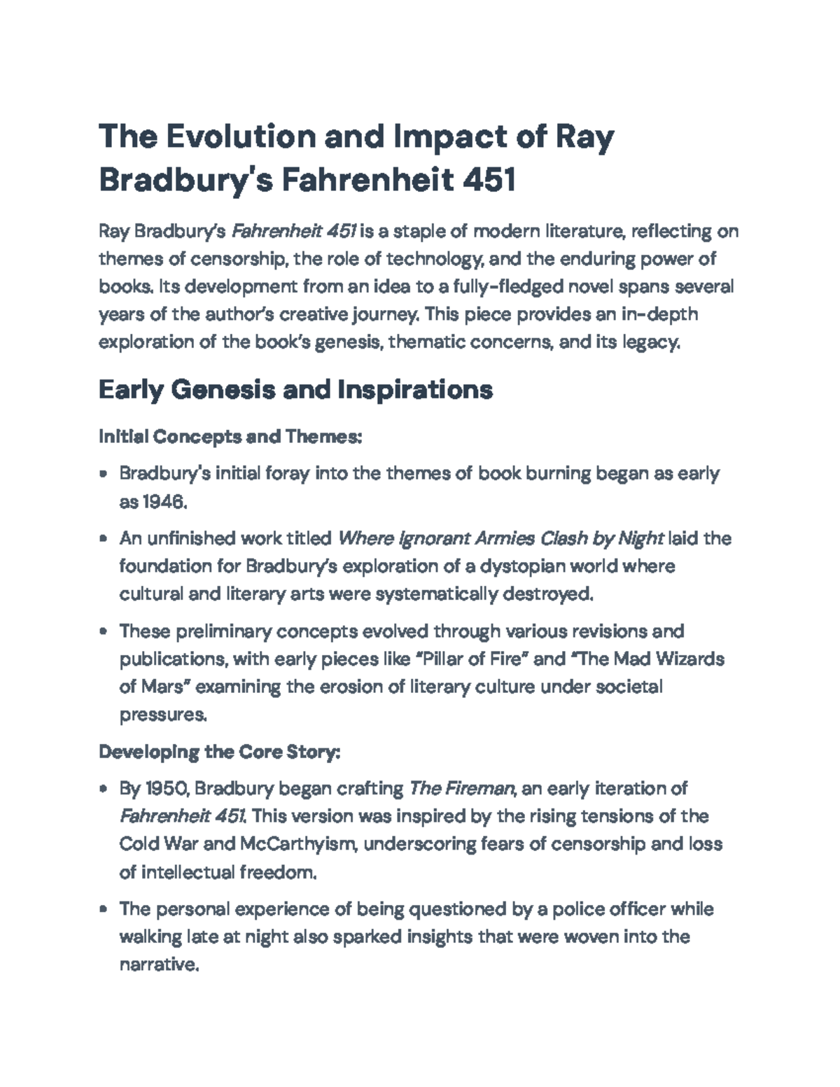 The Evolution and Analysis of Ray Bradbury's Fahrenheit 451 - The ...