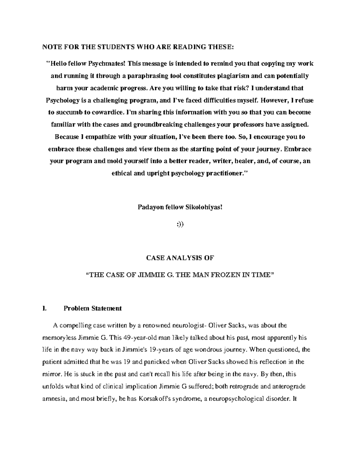 Case analysis 1 - ............. - NOTE FOR THE STUDENTS WHO ARE READING ...