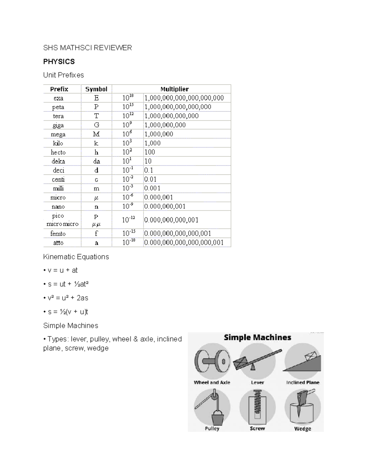 SHS MATHSCI REVIEWER: Physics, Biology, Chemistry & Math Concepts - Studocu