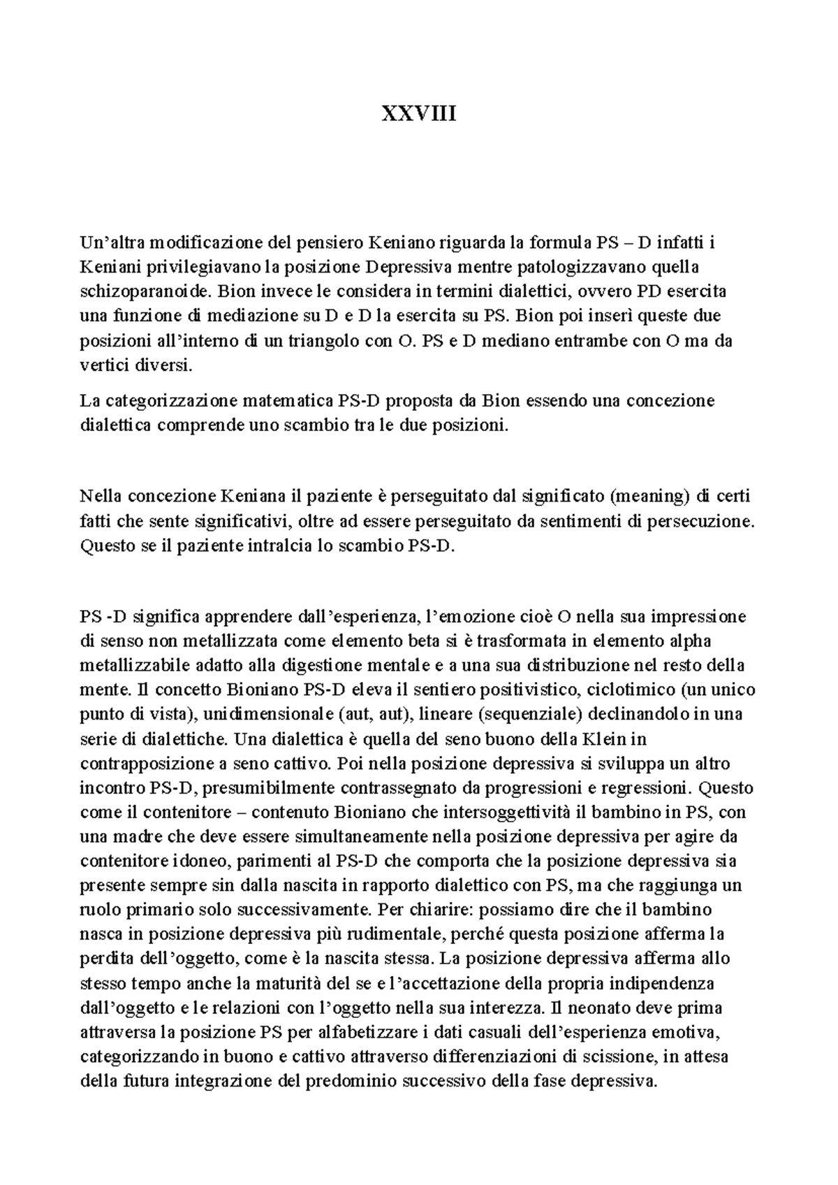 Riassunto Bion: Modificazioni del Pensiero Keniano e Funzioni Emotive ...