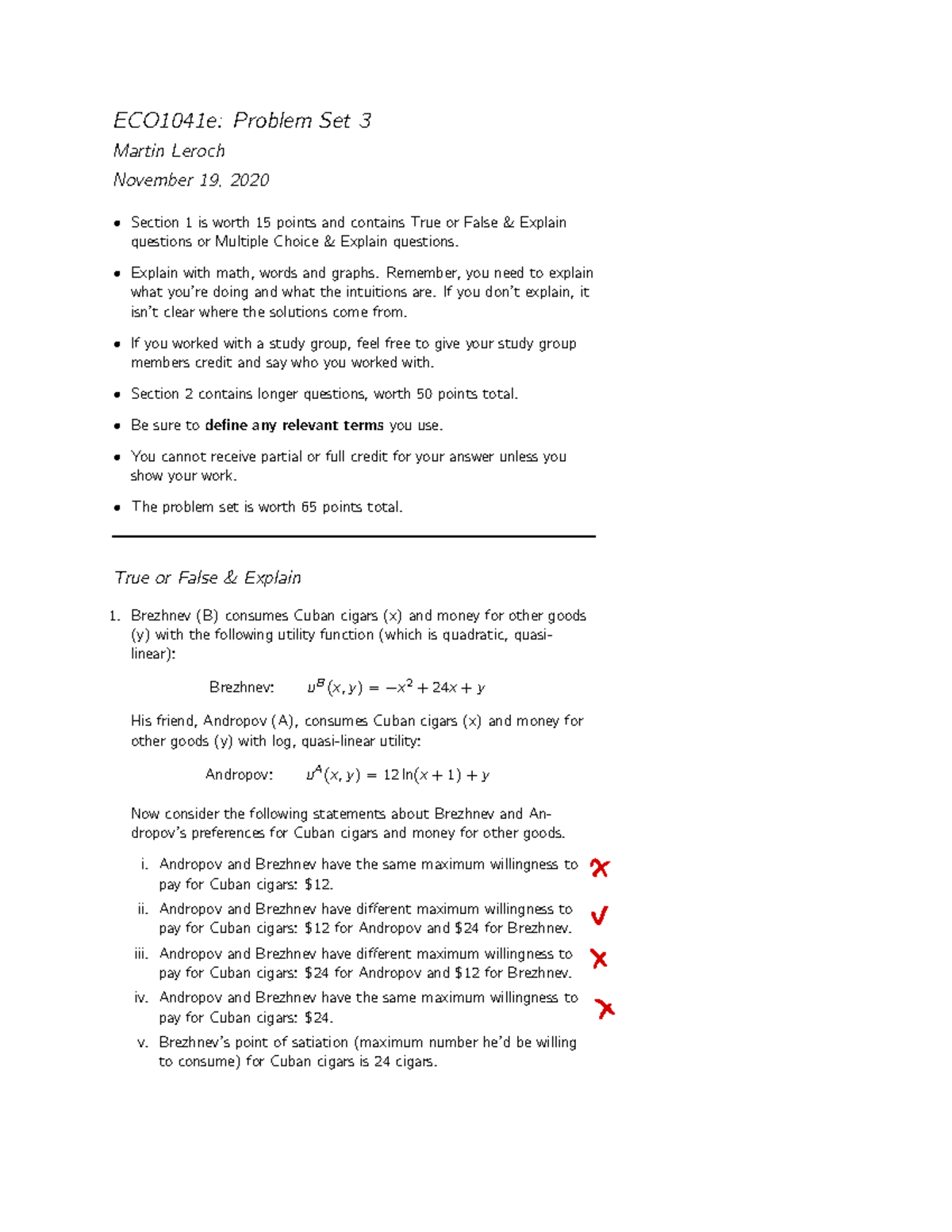 ECO1041e: Problem Set 3 - Utility Functions & Economic Choices - Studocu