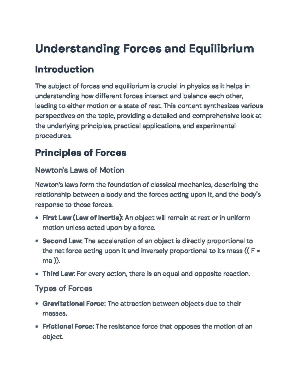 Understanding Forces and Equilibrium in Physics - [Course Code ...