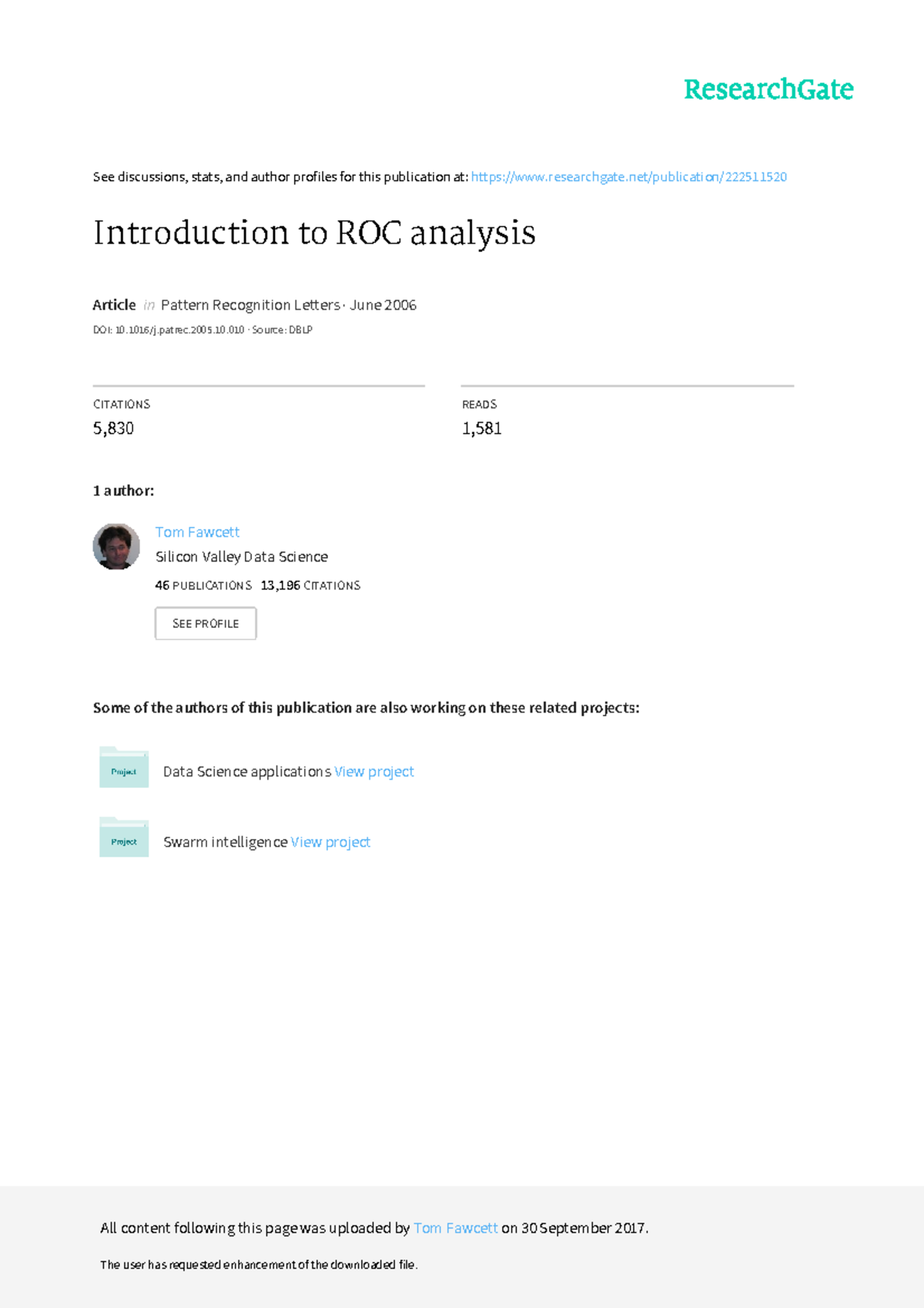 Introduction to ROC Analysis (Pattern Recognition Letters) - See ...