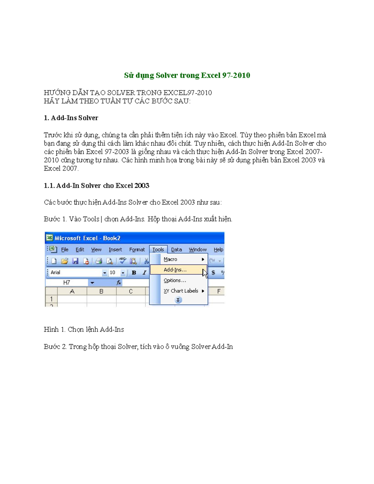Hướng Dẫn Sử Dụng Solver Trong Excel 97-2010 - Bài Tập Tối Ưu - Studocu