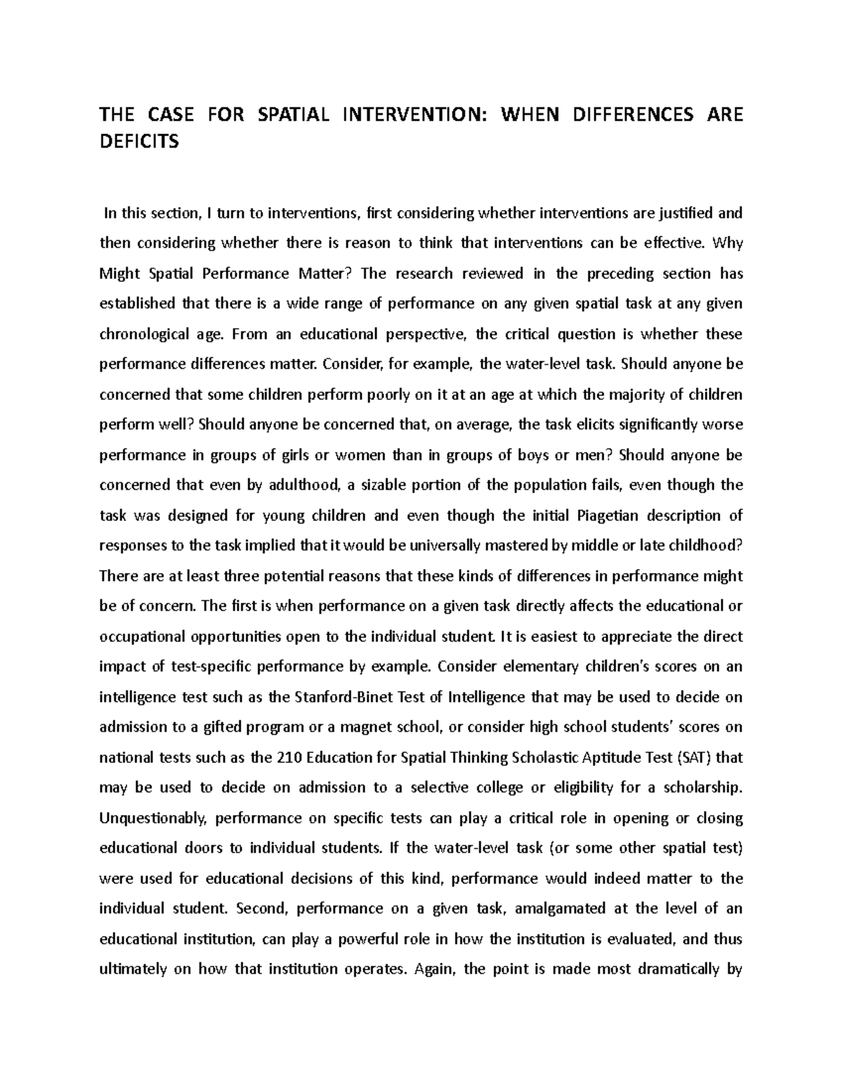 THE CASE FOR Spatial Intervention- WHEN Differences ARE Deficits - THE ...