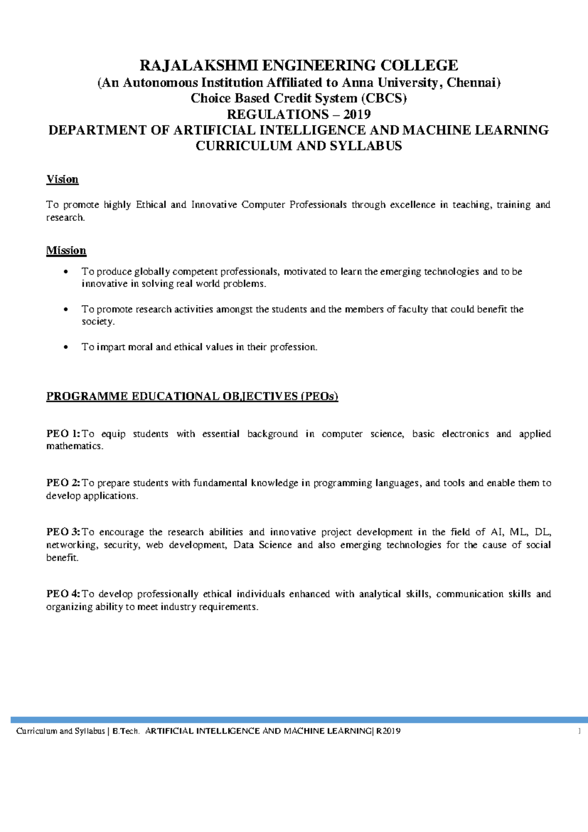 R2019-AIML-Curriculum & Syllabus Overview for B.Tech Program - Studocu