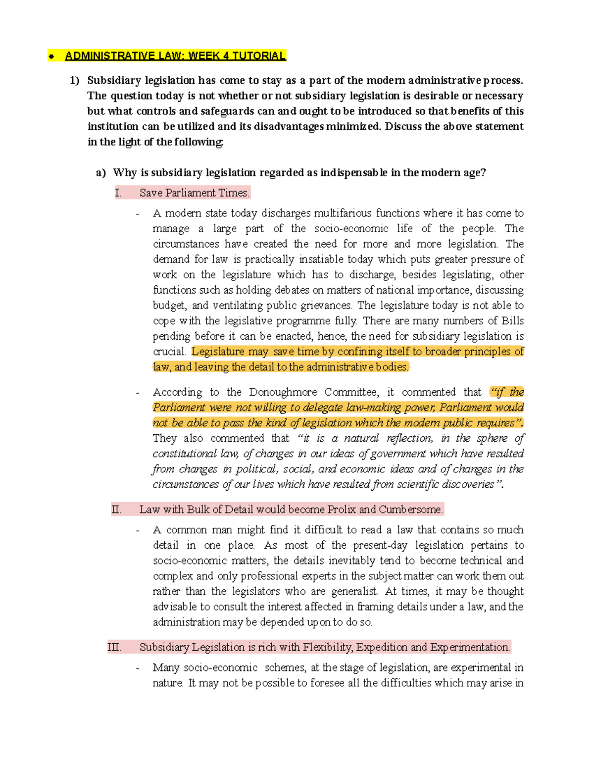 LAW: WEEK 4 - The Role of Subsidiary Legislation in Modern Parliament ...