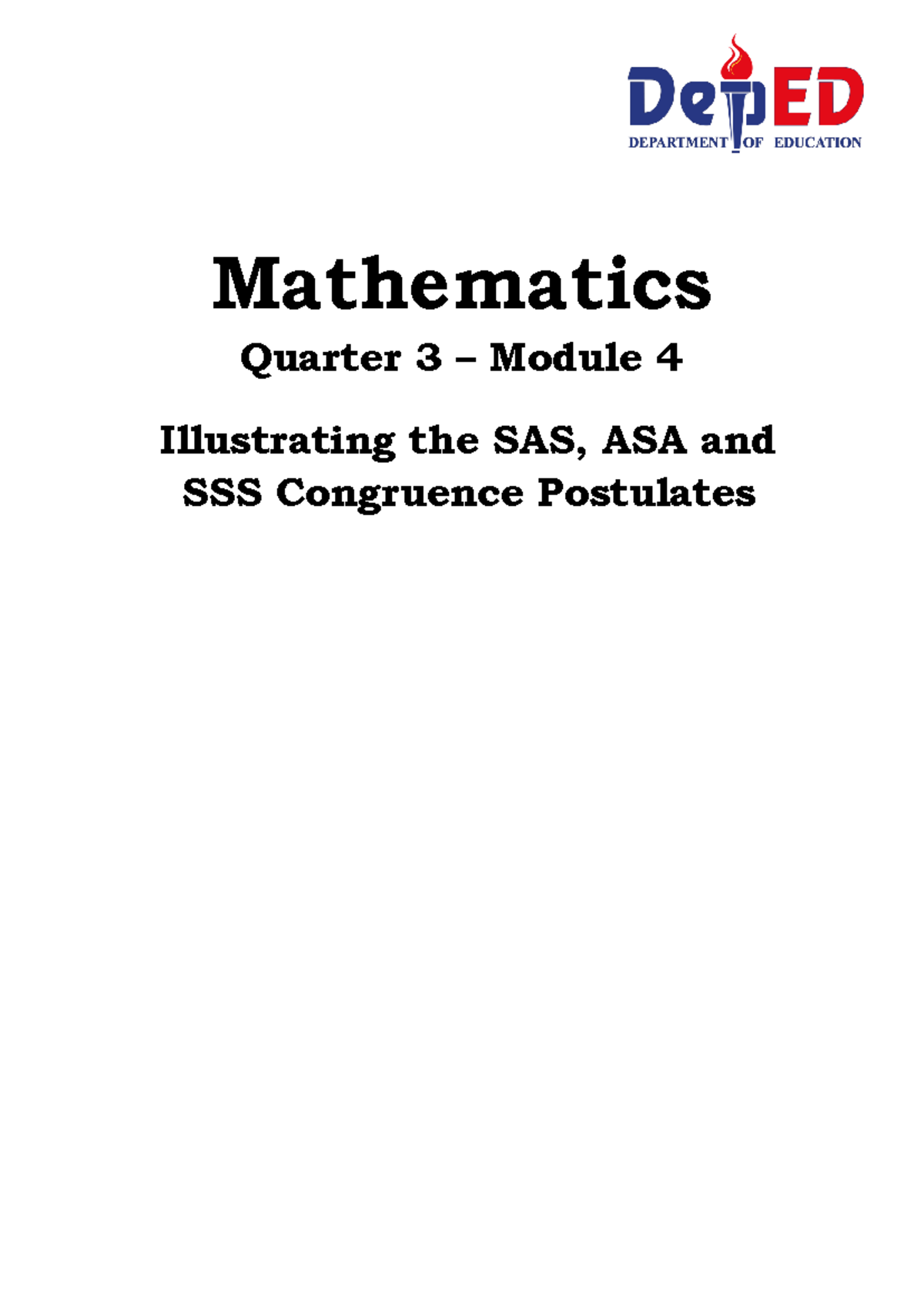 Mathematics 8 Q3 Module 4: SAS, ASA & Congruence Postulates Explained ...
