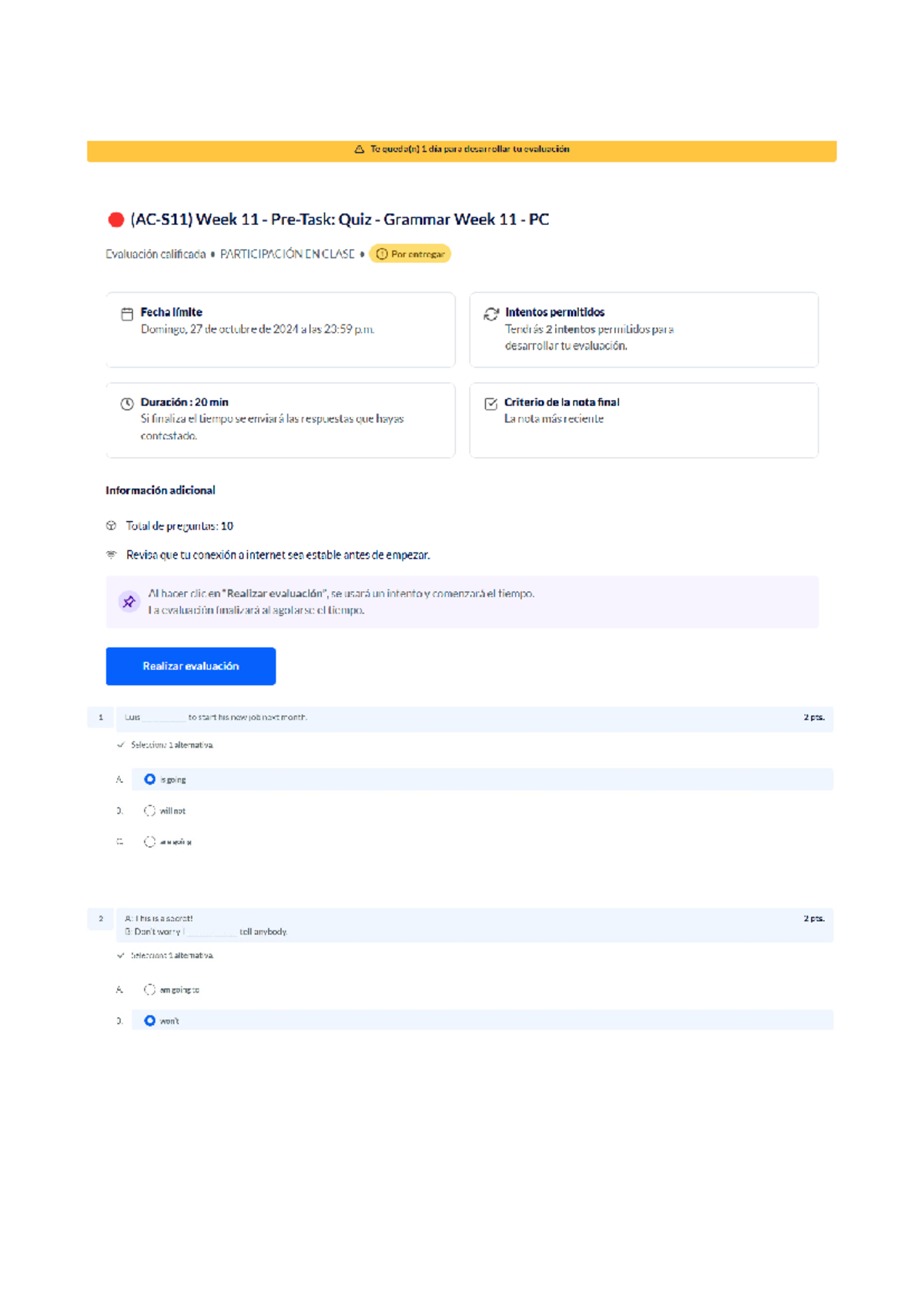 (AC-S11) Week 11 - Pre-Task Quiz - Grammar Evaluation - PC - Studocu
