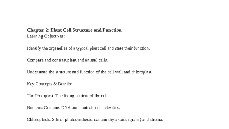 Chapter 2: Plant Cell Structure & Function (Botany 2 Study Guide) - Studocu