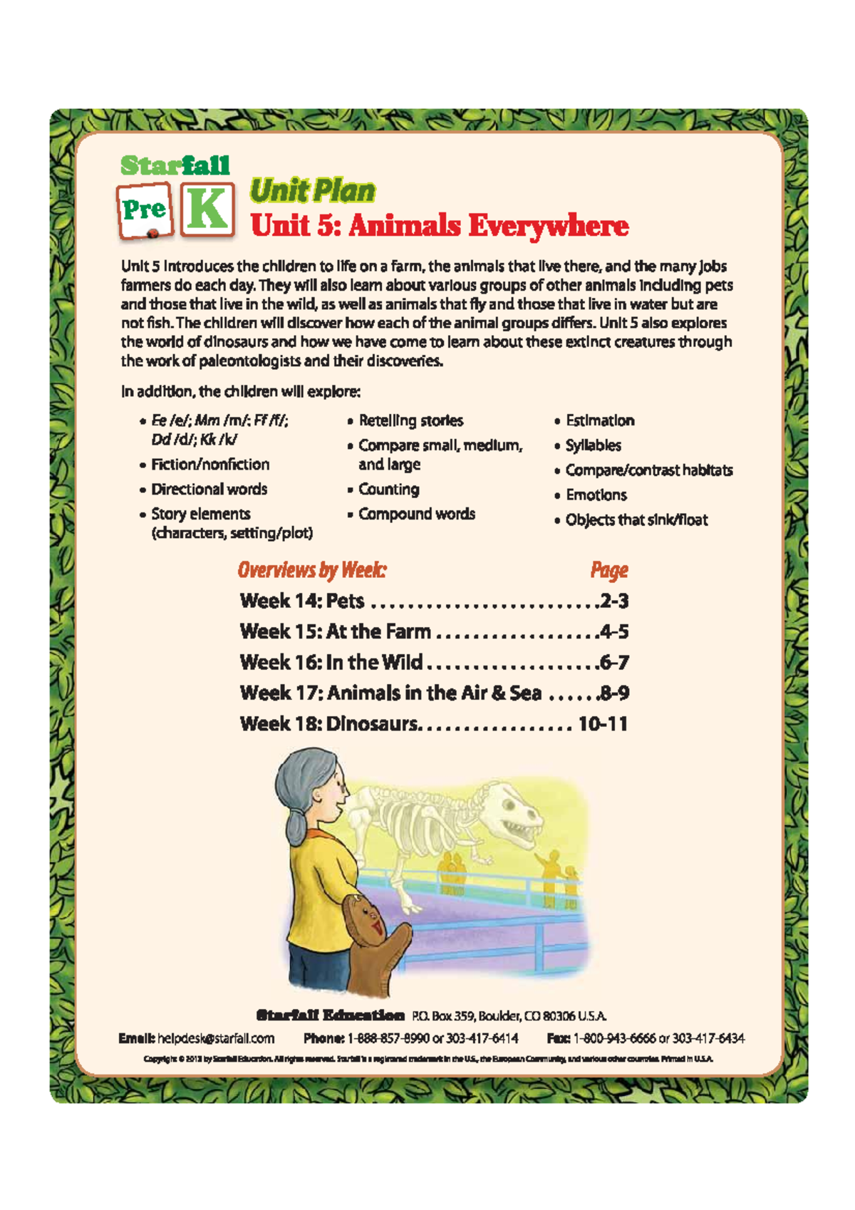 Starfall Pre-K Unit Plan: Unit 5 - Animals Everywhere - Studocu