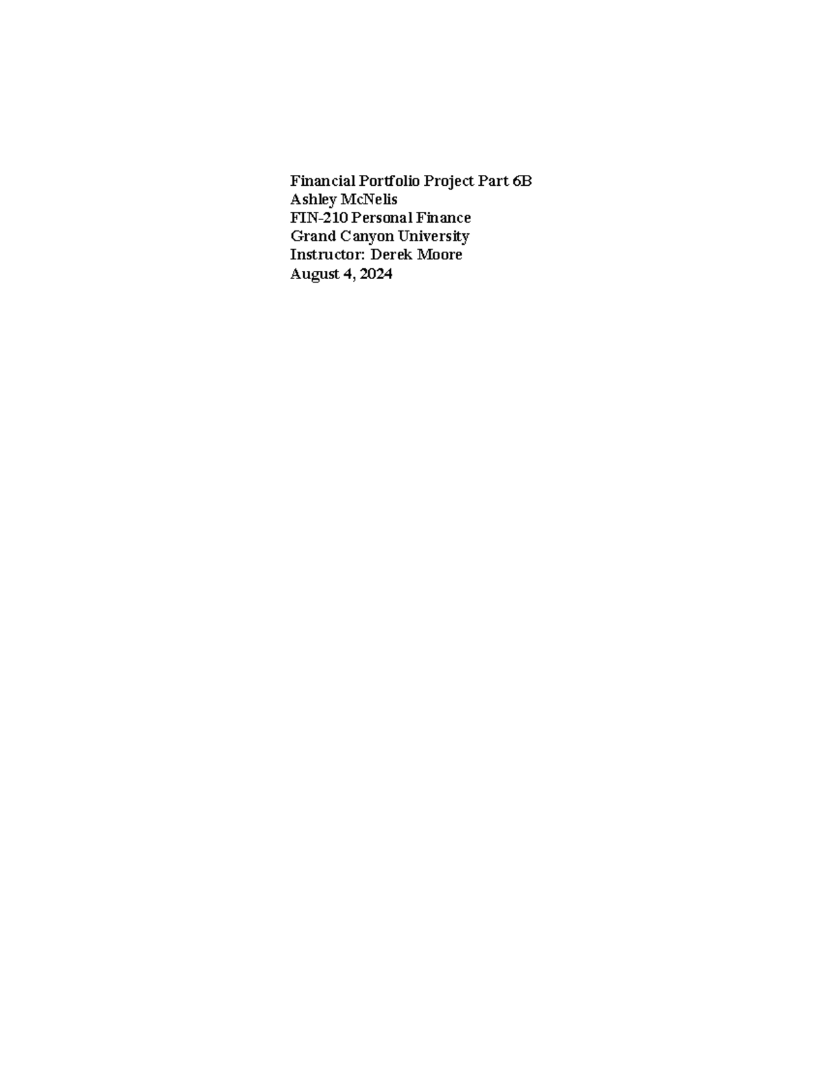 FIN-210 Personal Finance: Financial Portfolio Project Part 6B - Studocu
