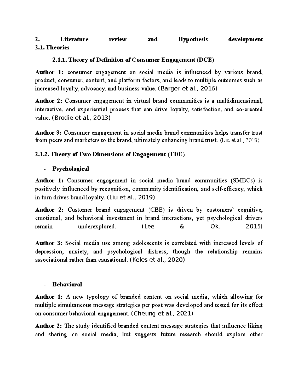 Consumer Engagement Theories and Hypotheses Development (Course Code: 2 ...