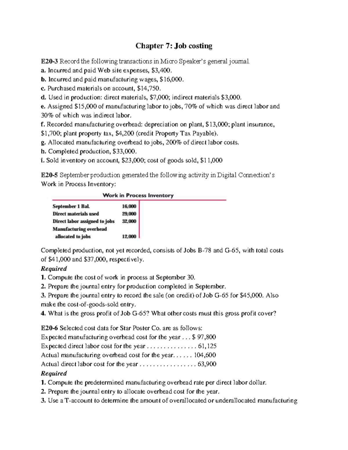 Chapter 7 - Job Costing Techniques and Journal Entries (E20-3 to E20-9 ...
