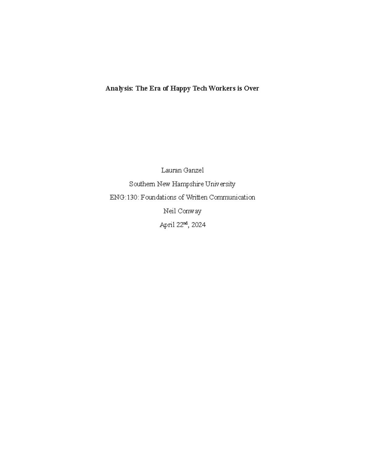 ENG:130 Essay Notes - The Decline of Happy Tech Workers - Studocu