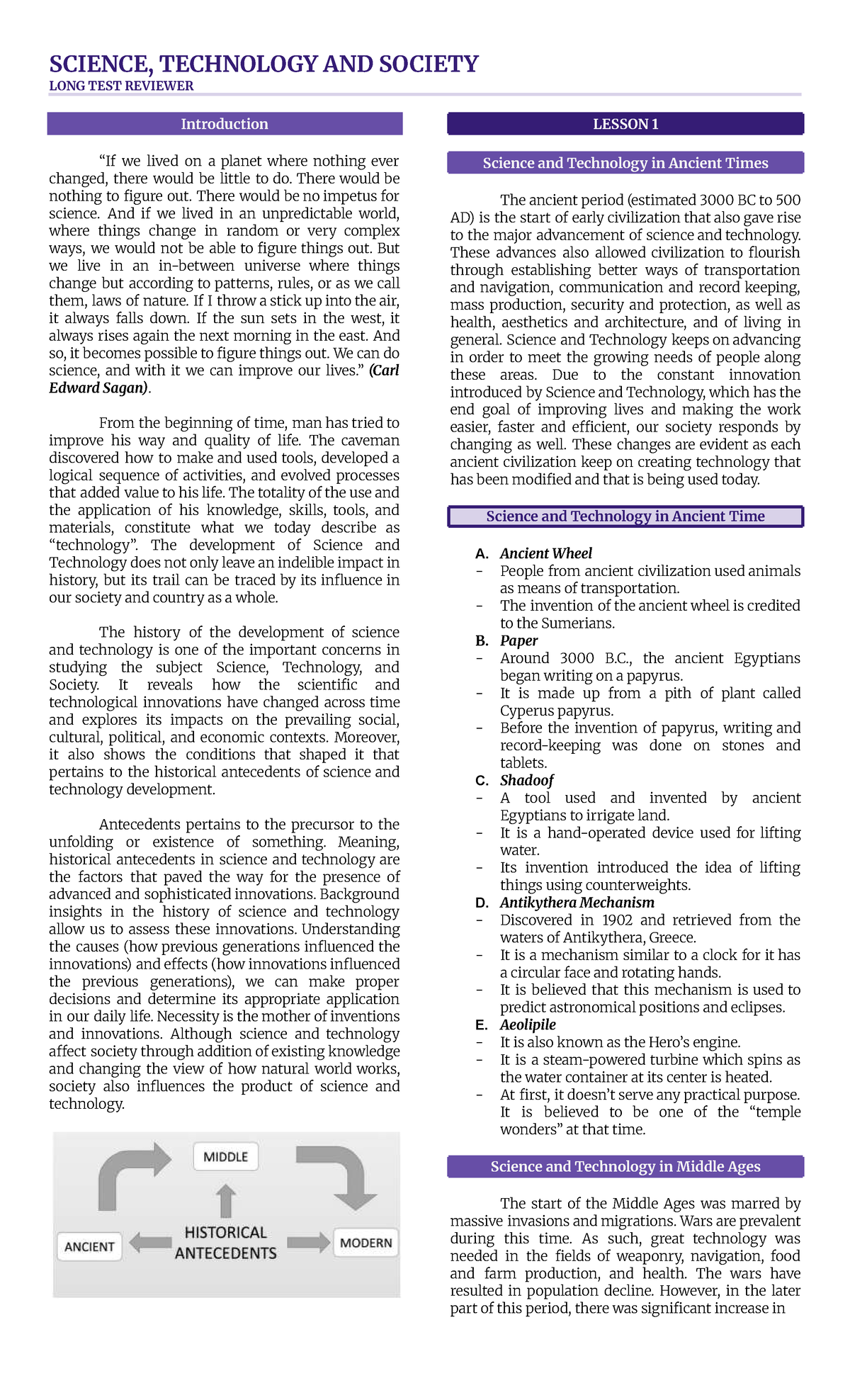 SCIENCE, TECHNOLOGY AND SOCIETY (STS) LONG TEST REVIEWER - Studocu