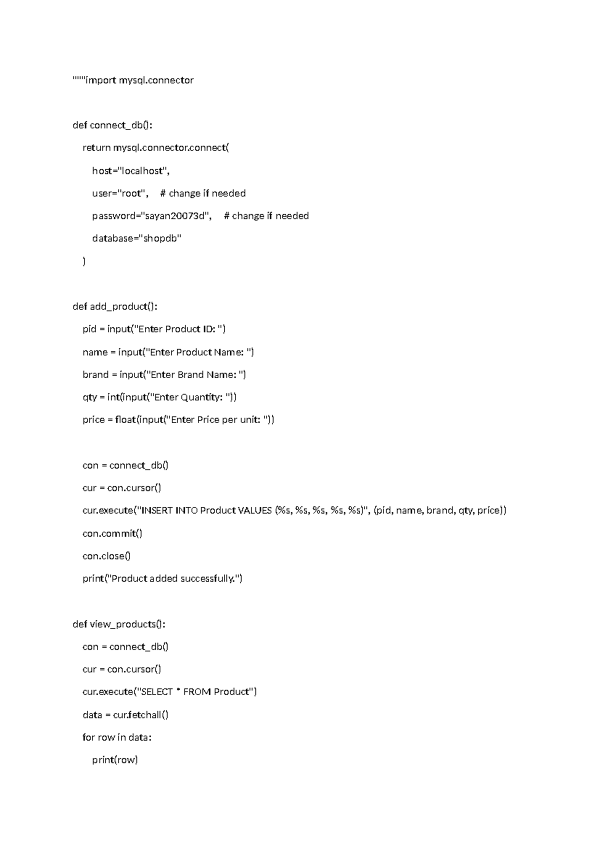 Electronics Shop Management System (CS101) - Python Code Overview - Studocu