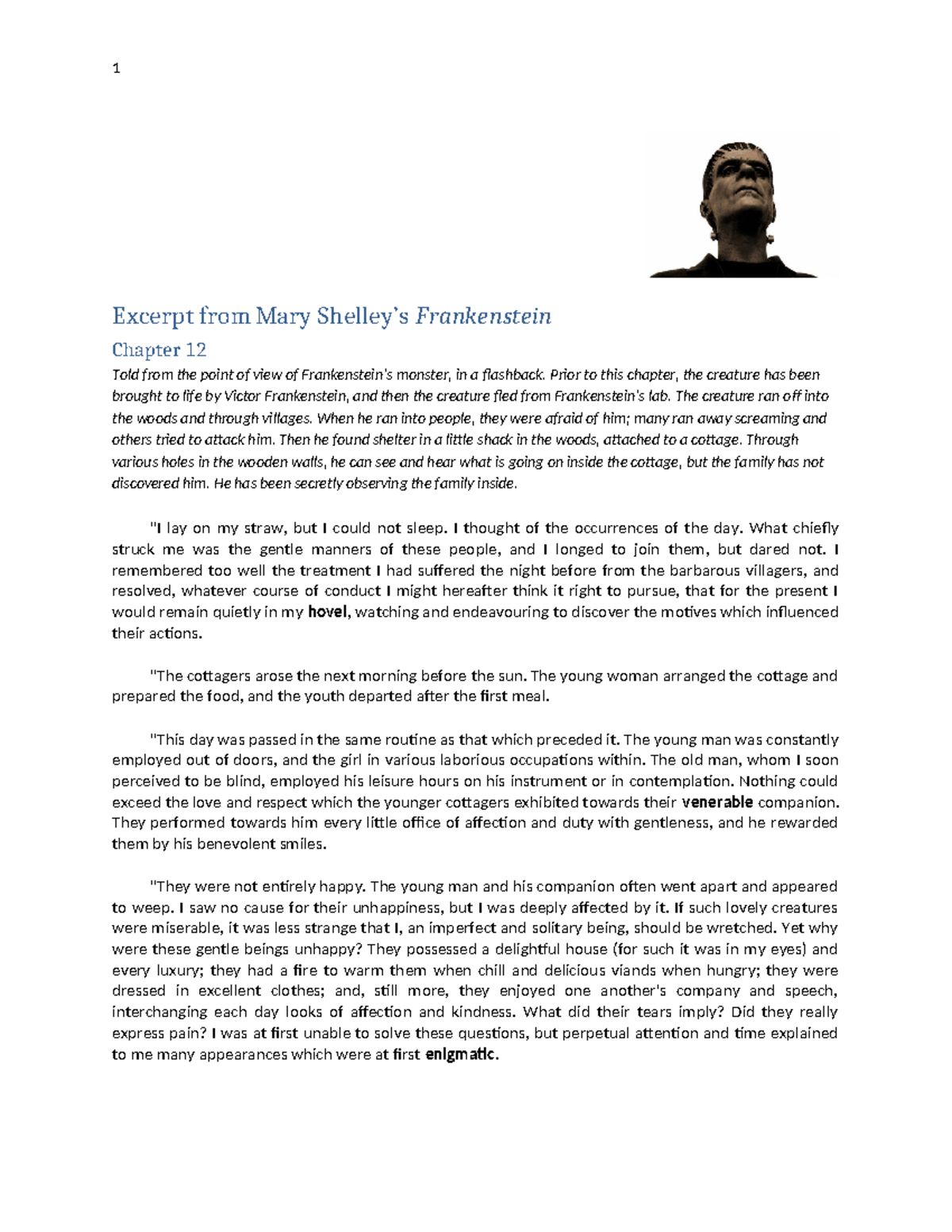 Frankenstein Excerpt: Analysis of Chapters 12 & 15 Insights - Studocu