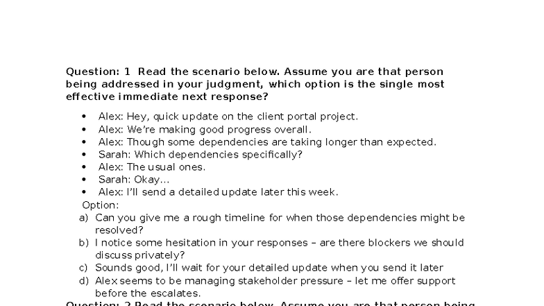 Effective Response Strategies for Workplace Scenarios: Q&A Guide - Studocu