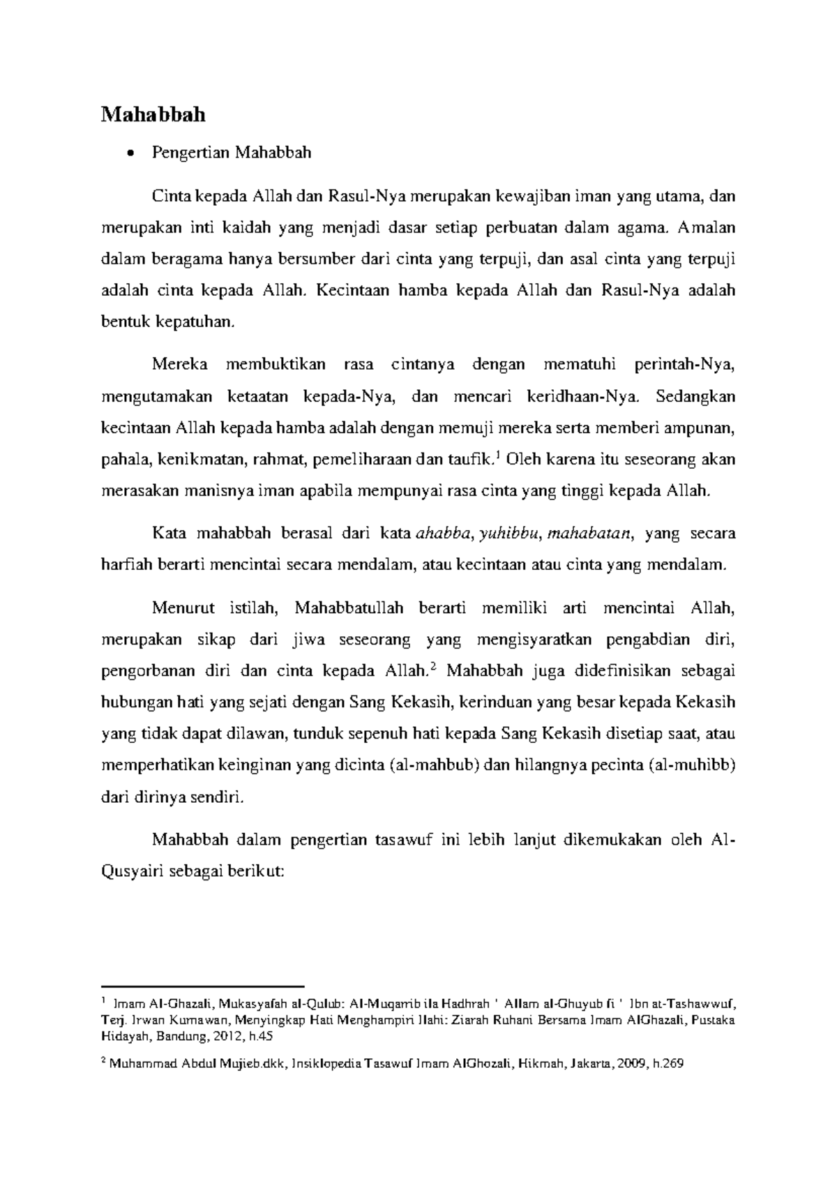 Pengertian Mahabbah dalam Cinta kepada Allah dan Rasul-Nya - Studocu