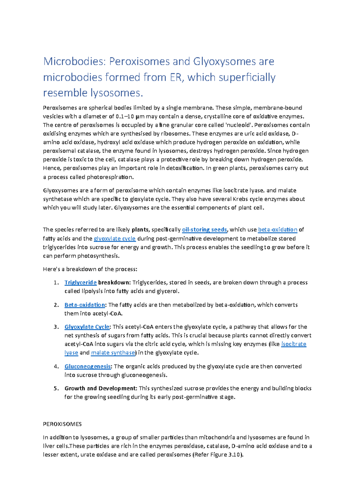 Peroxisomes and Glyoxysomes: Structure, Function, and Importance in ...