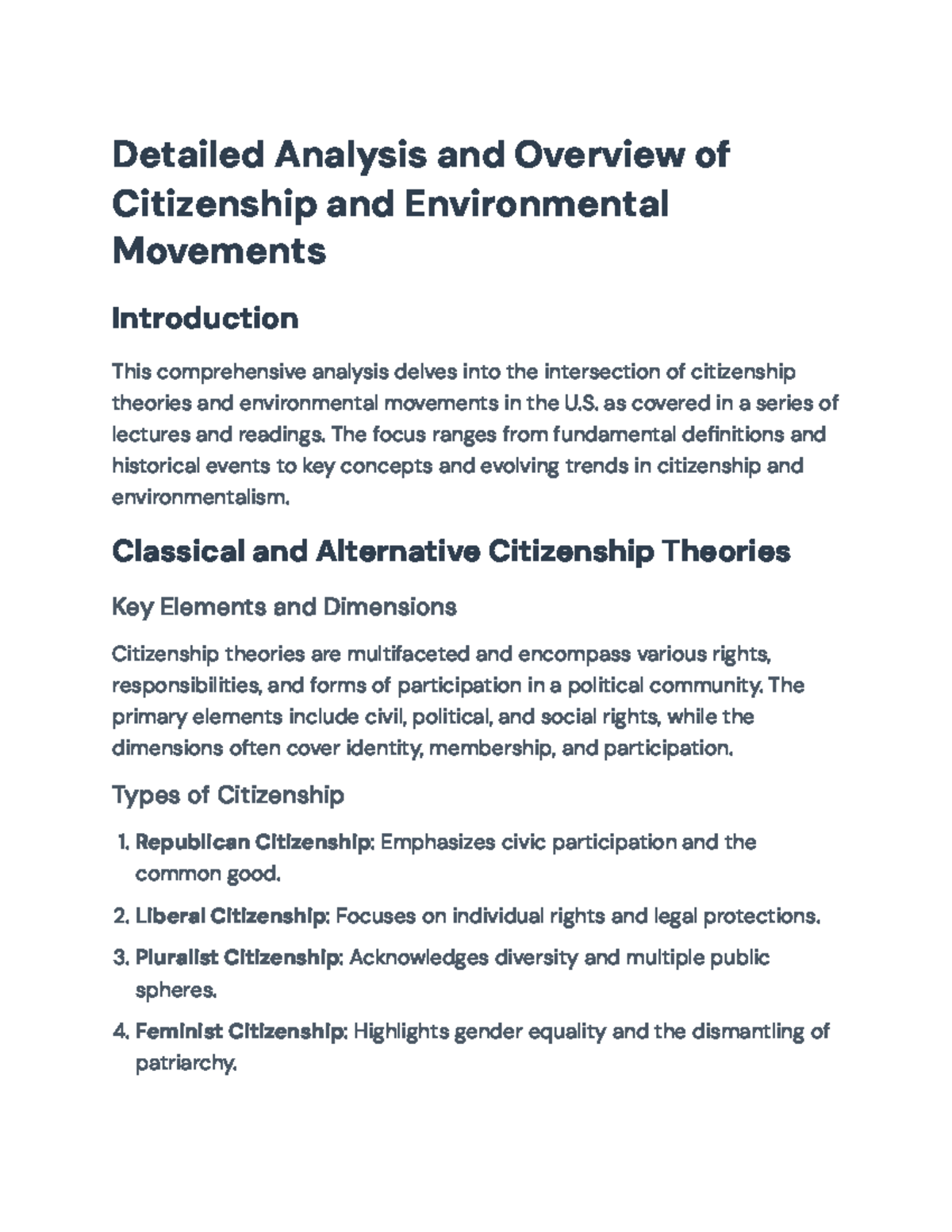 Comprehensive Analysis of Citizenship Theories & Environmental ...