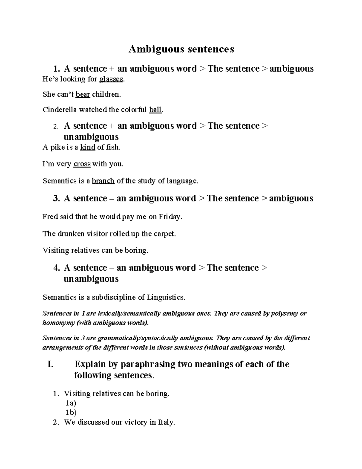 Ambiguous sentences - Jskns d - Ambiguous sentences 1. A sentence + an ...