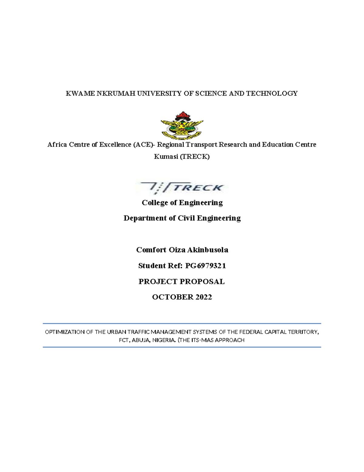 PHD Proposal: Optimization of Urban Traffic MGT Systems in FCT, Abuja ...