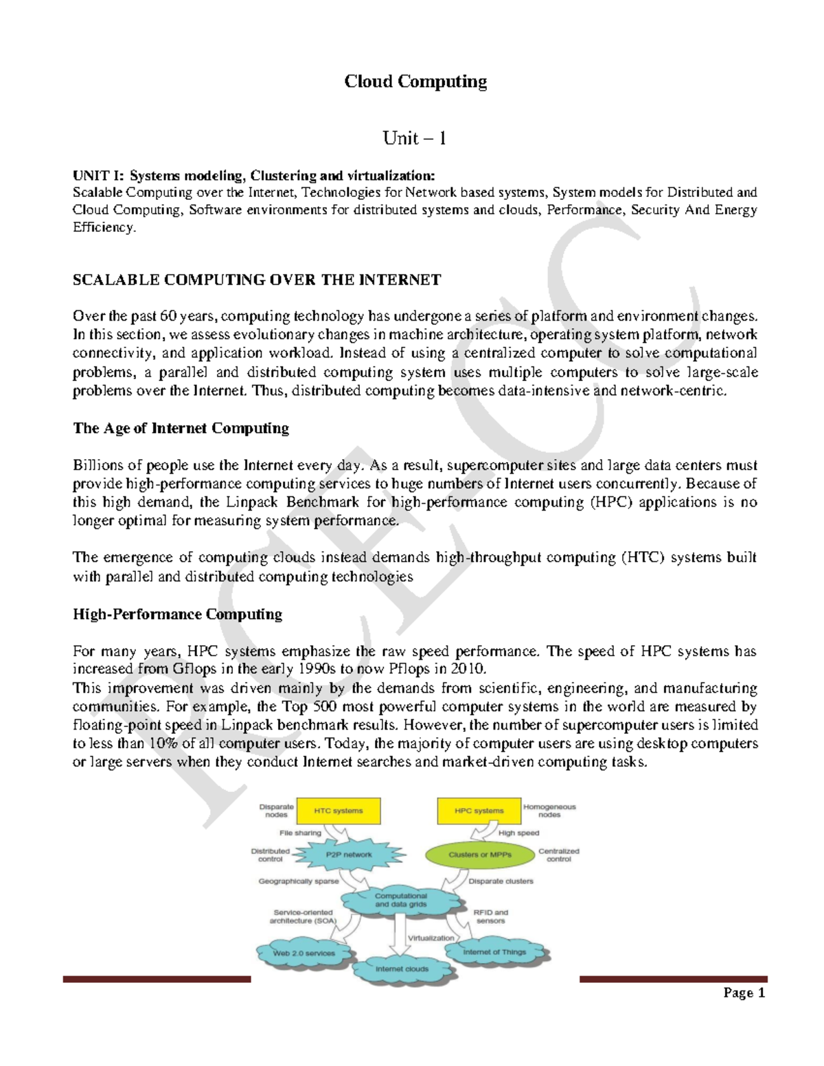CC Unit I: Systems Modeling, Clustering, and Virtualization in Cloud ...