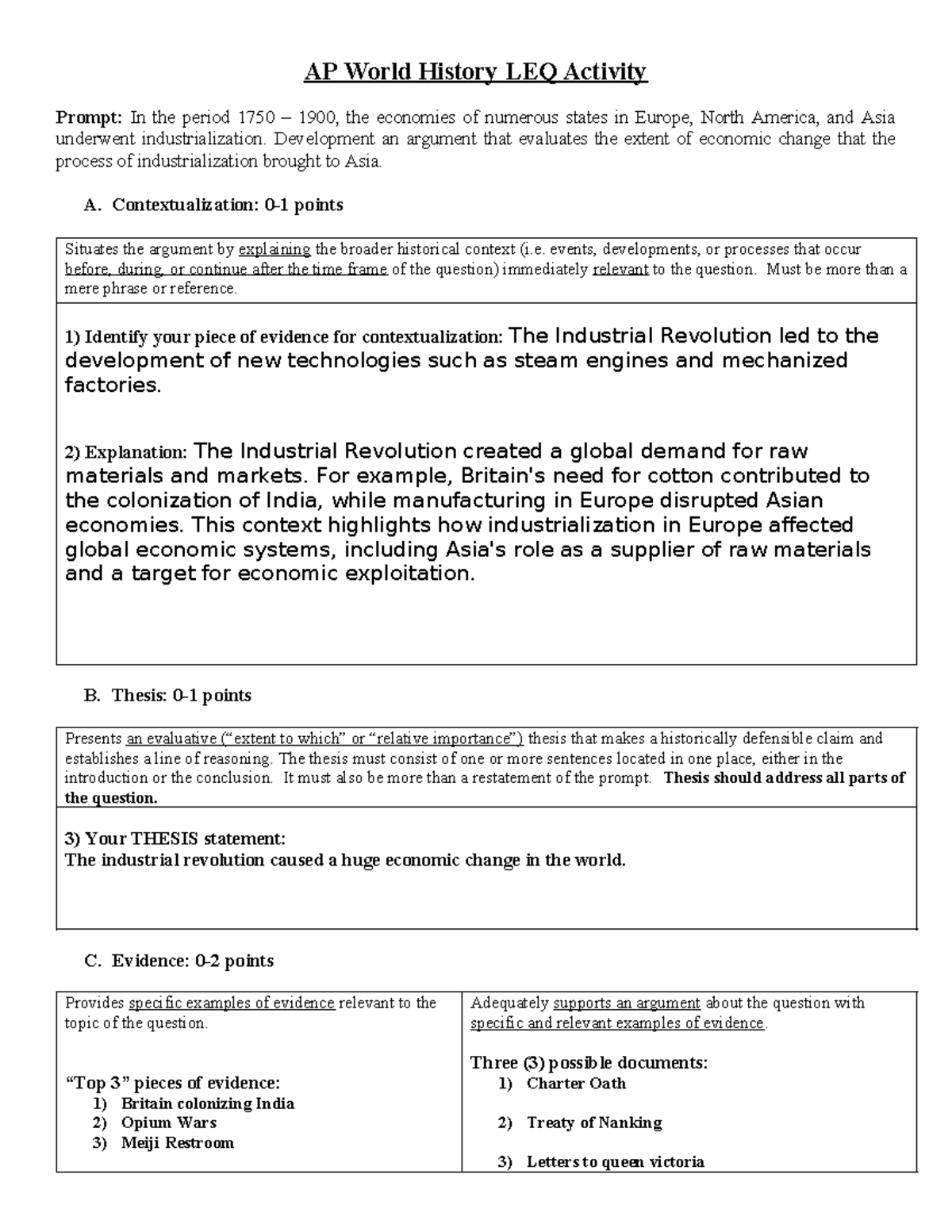 APWH Scaffolding LEQ Activity-Industrialization - AP World History LEQ ...